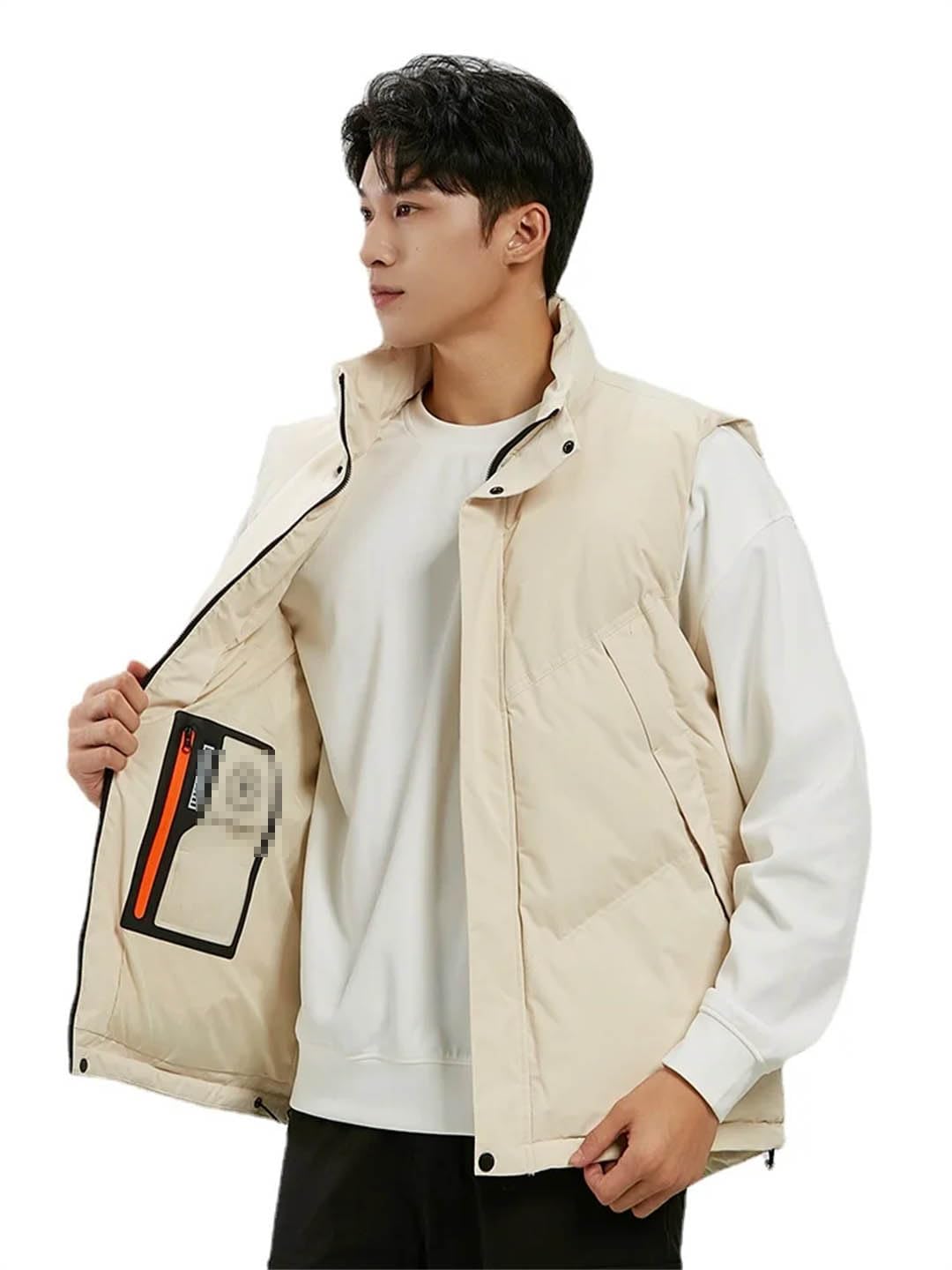 Winter Padded Vest Men Stand Collar Sleeveless Thick Warm Jackets Windproof Thermal Gilet Coats Bright EN8 XL