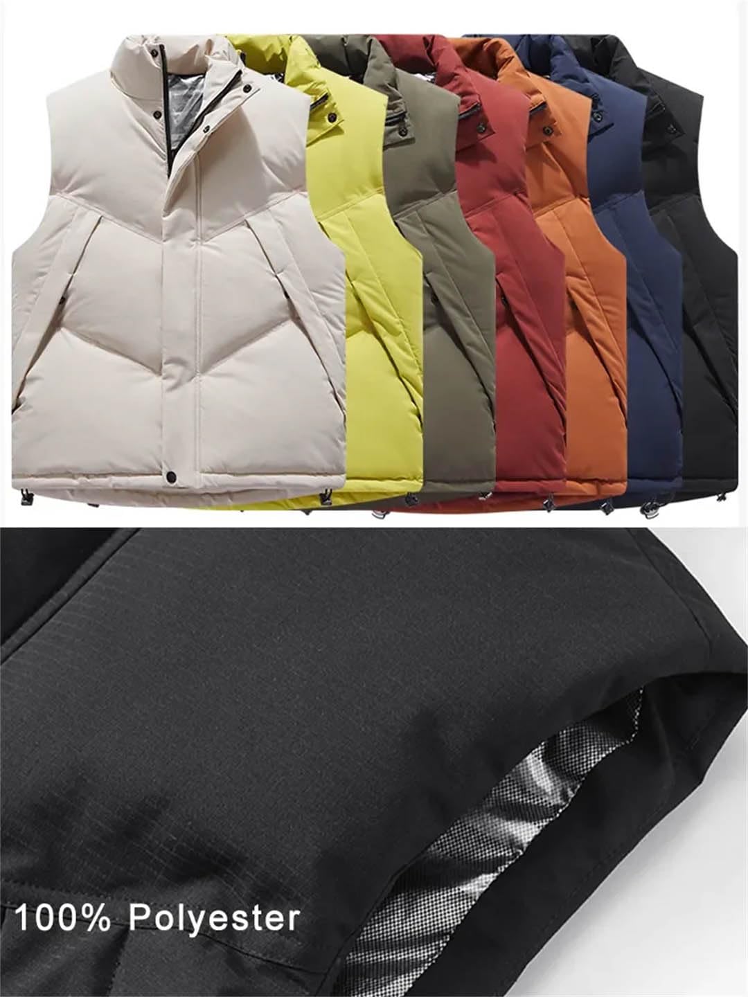 Winter Padded Vest Men Stand Collar Sleeveless Thick Warm Jackets Windproof Thermal Gilet Coats Bright EN8 XL