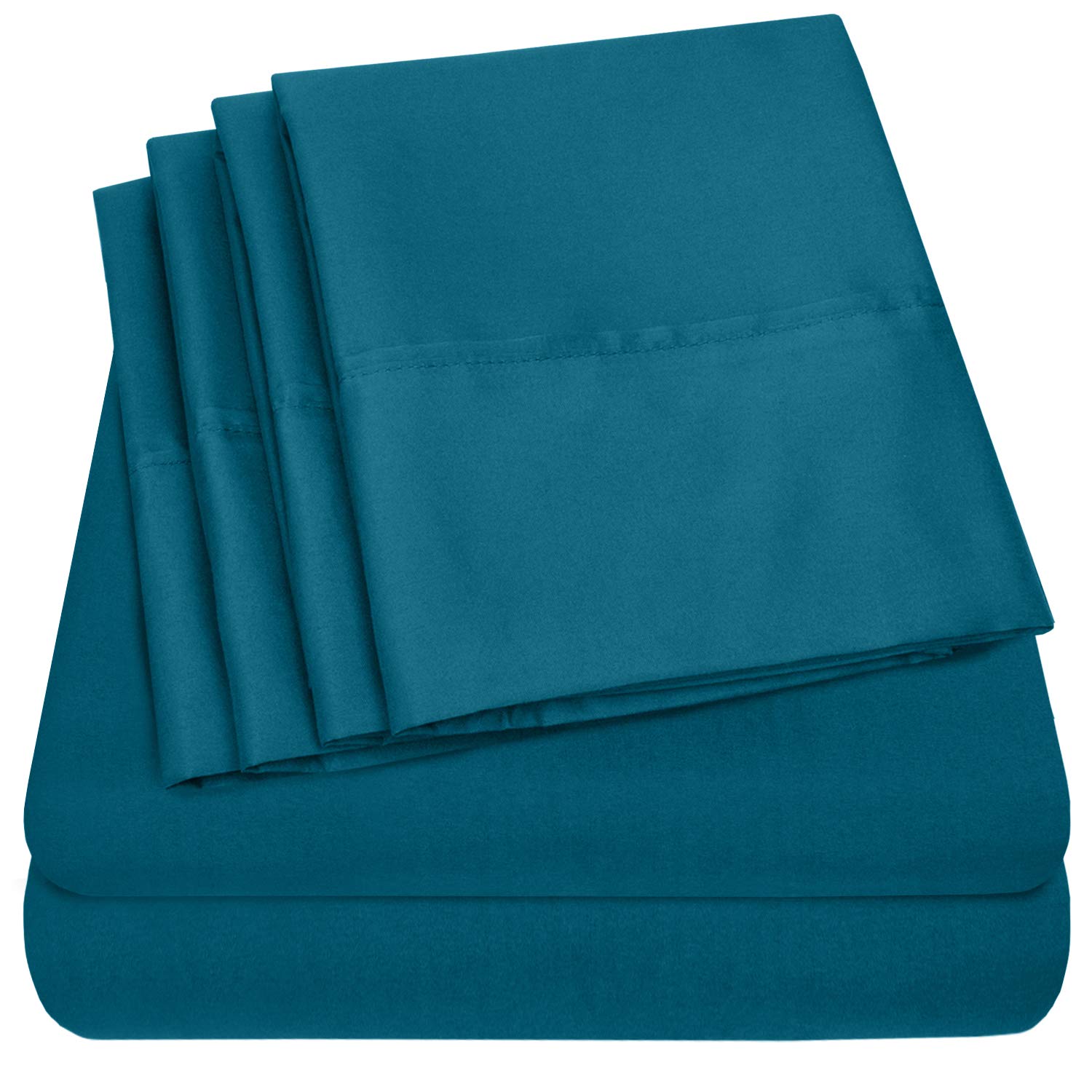 Luxora Bedding 4 Piece Bed Sheet Set – Includes 1 Fitted Sheet, 1 Flat Sheet, 2 Pillowcases 100% Egyptian Cotton 1000 Thread Count with Full Size Teal 19 Inches Deep Pocket