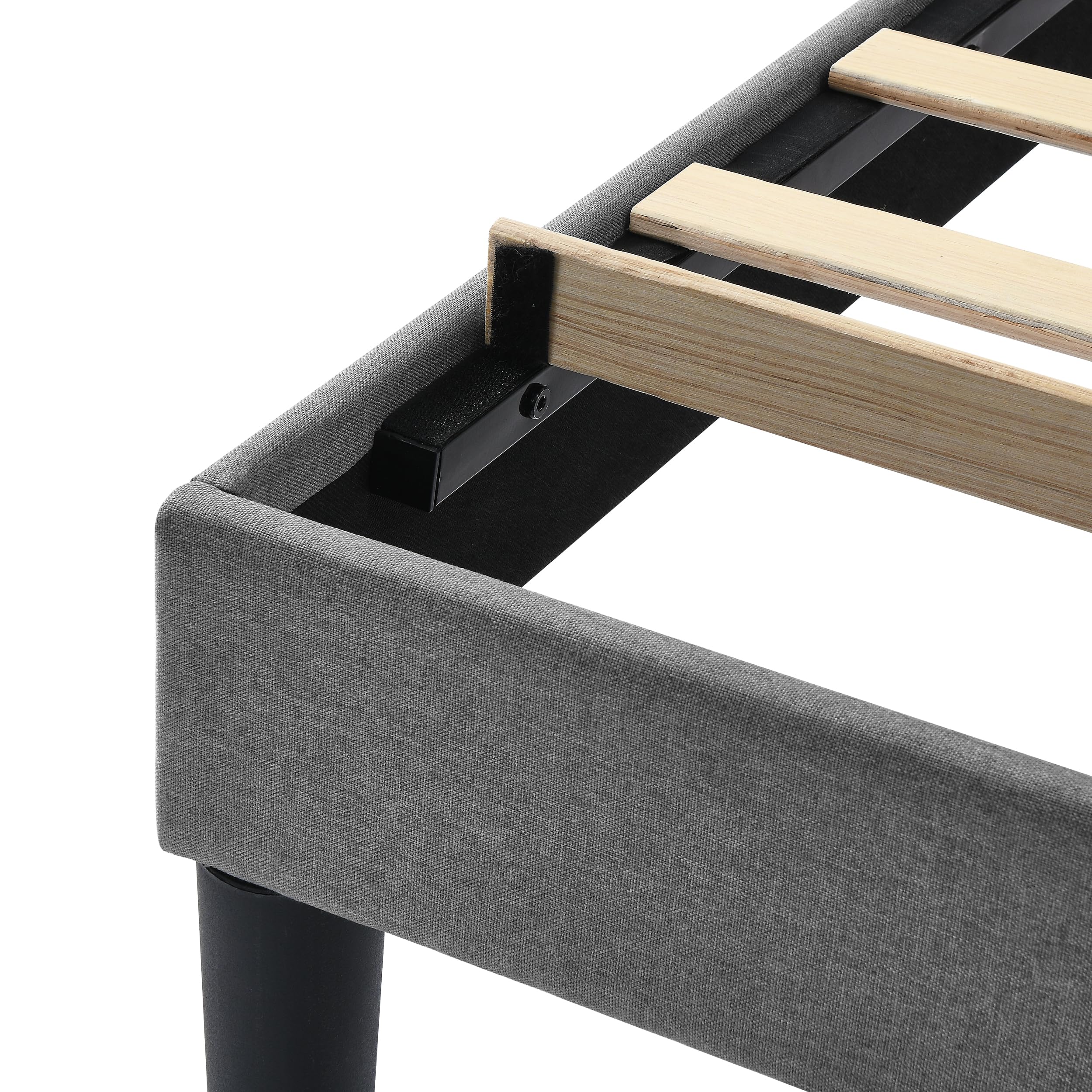 GJHOME Queen Size Bed Frame Upholstered Platform Bed with Adjustable Headboard, Button Tufted, Wood Slat Support, Easy Assembly, Light Gray