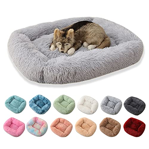 LQUOXH Square Dog Beds Long Plush Pet Beds Cat Mat for Little Medium Large Pets Super Soft Winter Warm Sleeping Mats (Color : LightGrey, Size : Small)