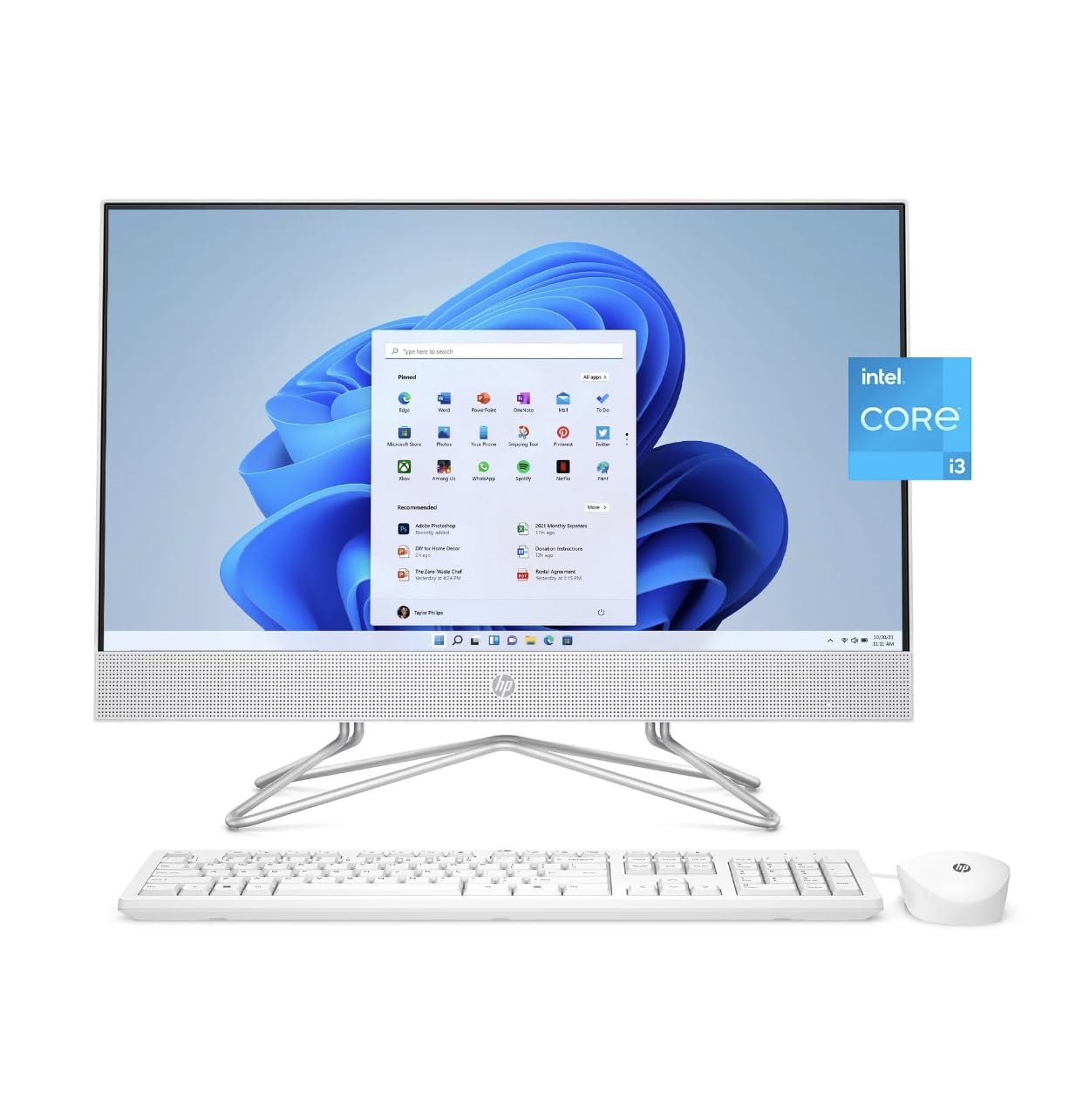 HP 24 All-in-One PC, Intel Core i3-1115G4, 4GB RAM, 256GB SSD, Full HD Micro-Edge Display, 720p Privacy Webcam, Wi-Fi and Bluetooth Combo, Snow White, Windows 11 Home (Renewed)