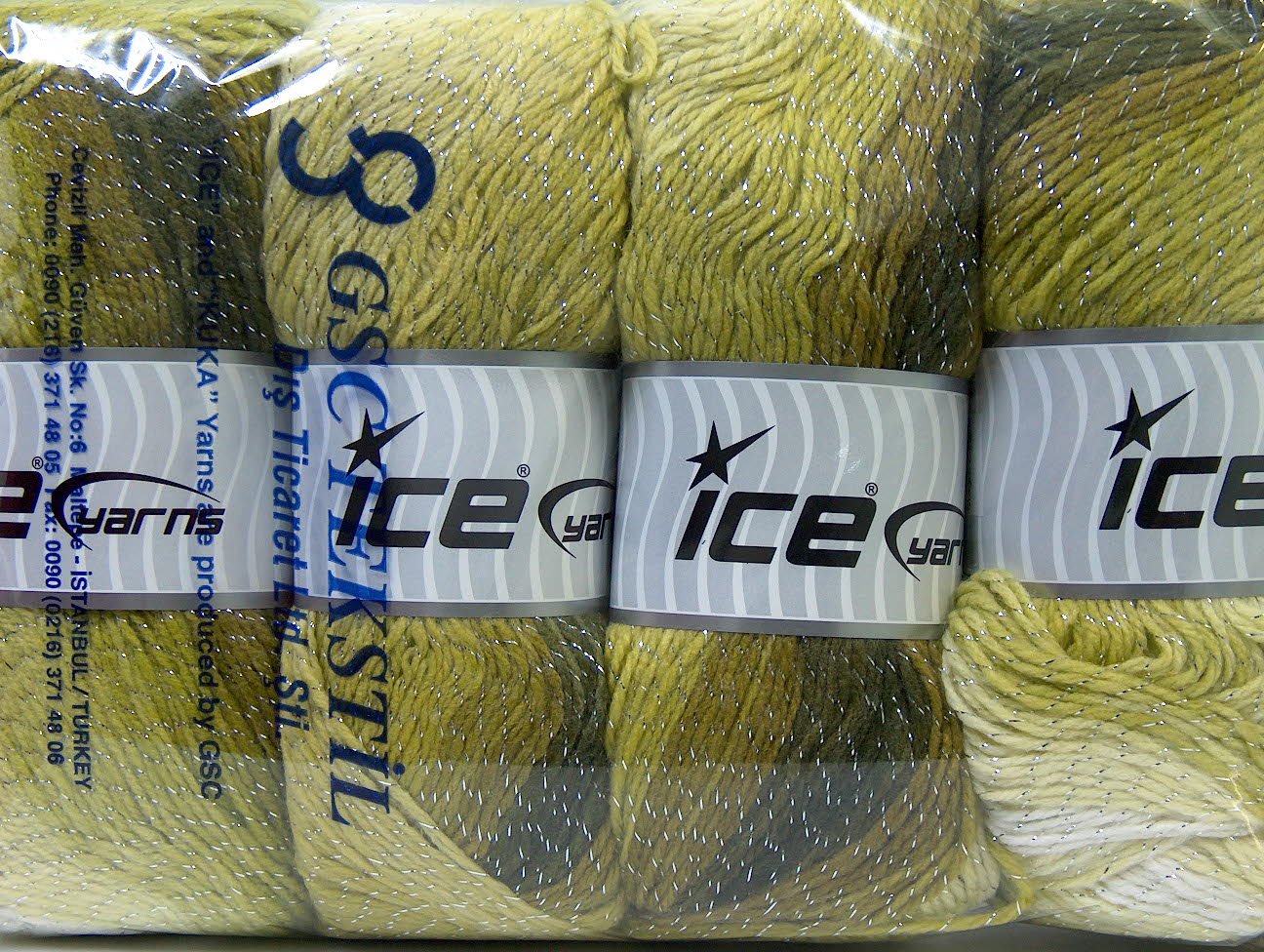 Lot of 4 x 100gr Skeins Ice Yarns Magic Glitz Hand Knitting Yarn Green Shades