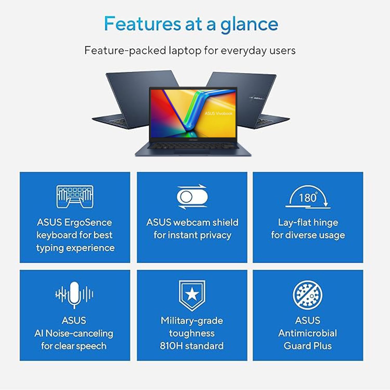 ASUS Vivobook 14" FHD Display Laptop, Intel i3-1215U Processor, 8GB RAM, 256GB PCIe SSD, Webcam, HDMI, Wi-Fi 6, Windows 11 Home, Blue
