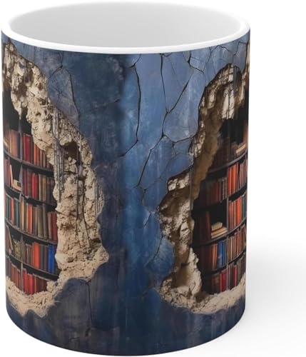 3D Effect Books Mugs, 3D Bookshelf Mug, Creative Space Design Multi-Purpose Mugs, Book Lovers Coffee Mug, Library Bookshelf Mug, Cute Mug Ceramic Coffee Mugs for Women and Men (A)