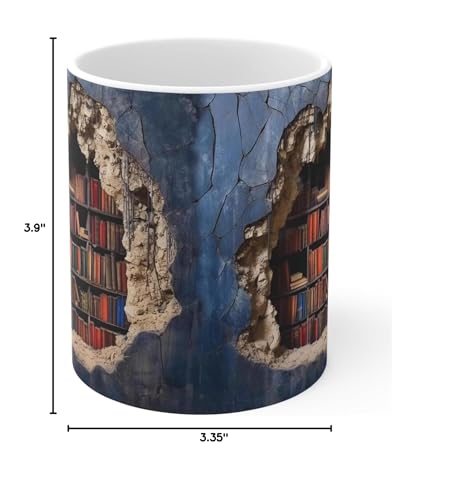 3D Effect Books Mugs, 3D Bookshelf Mug, Creative Space Design Multi-Purpose Mugs, Book Lovers Coffee Mug, Library Bookshelf Mug, Cute Mug Ceramic Coffee Mugs for Women and Men (A)