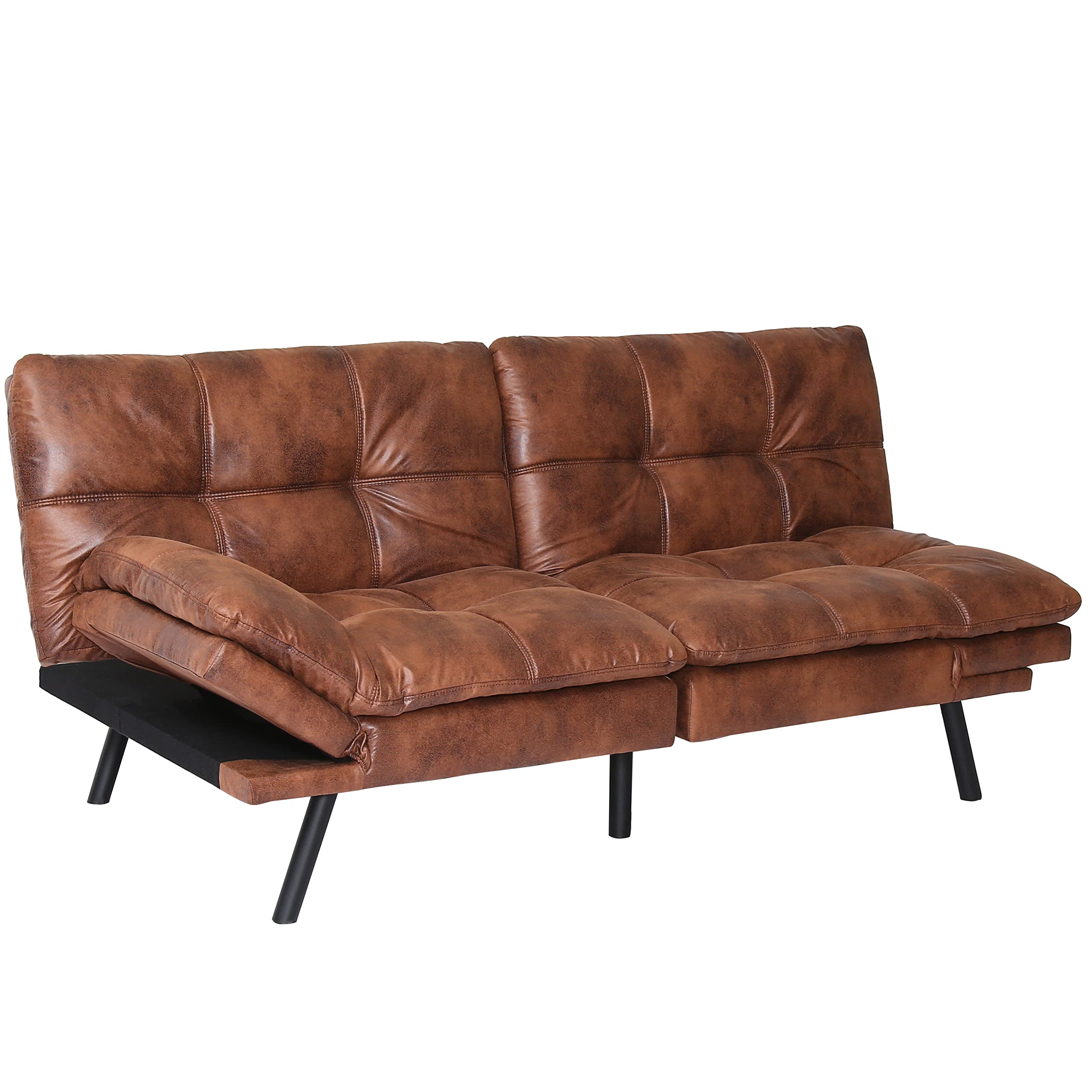 HQGIHOME Futon Sofa Bed, Memory Foam Foldable Couch Convertible Loveseat Sleeper Daybed with Adjustable Armrests for Small Space, Compact Living Room, Studio, Office, Apartment, Brown