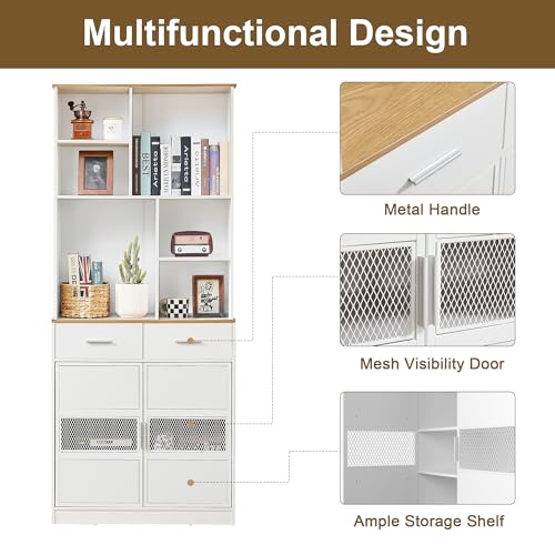 VECELO 72" Tall Kitchen Pantry Storage Cabinet with Doors & Shelves & 2 Drawers Freestanding Buffet Hutch with | Microwave Stand | Cupboard for Dining Room