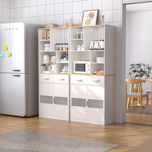 VECELO 72" Tall Kitchen Pantry Storage Cabinet with Doors & Shelves & 2 Drawers Freestanding Buffet Hutch with | Microwave Stand | Cupboard for Dining Room