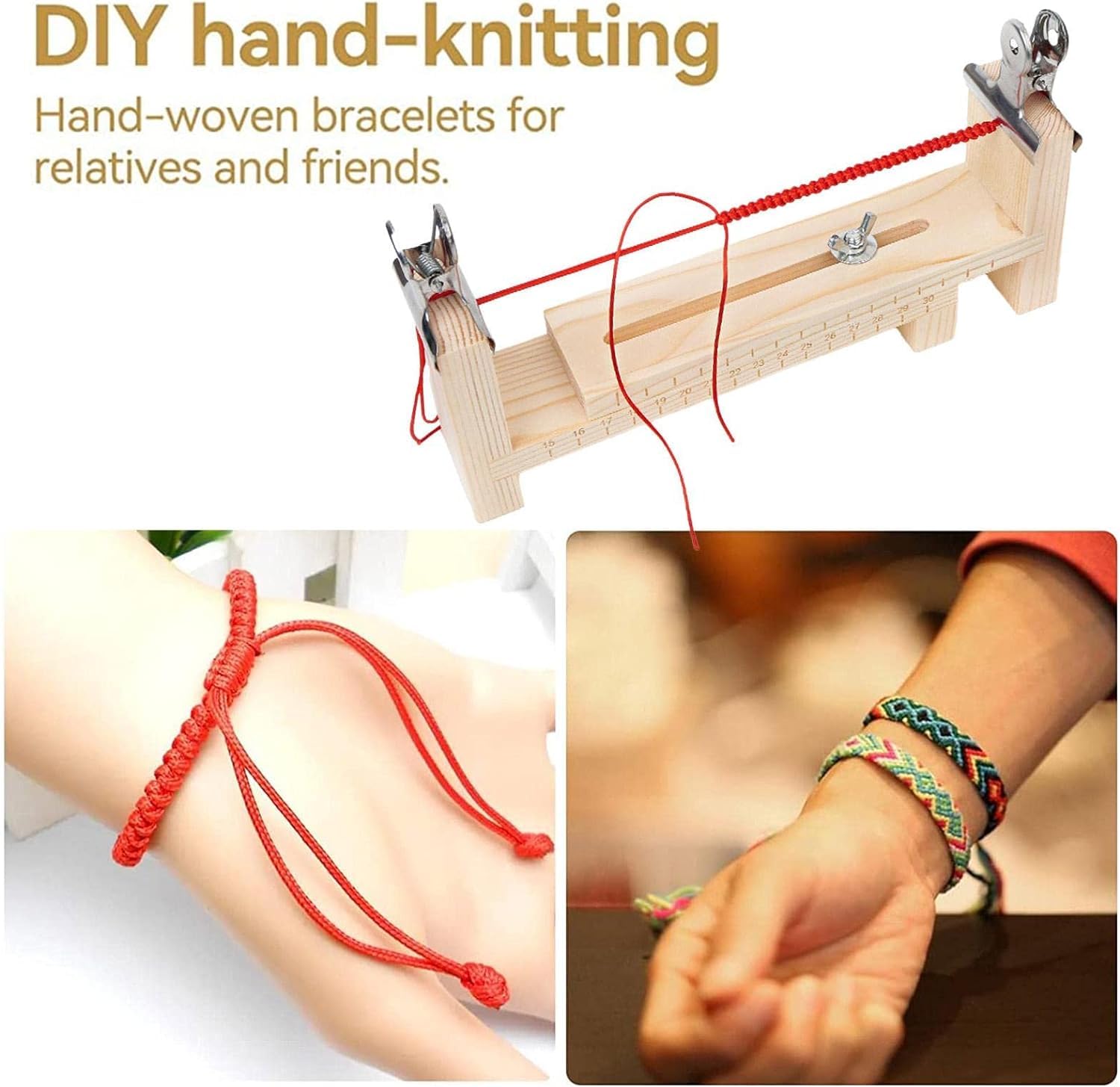 Rosojodg Jig Bracelet Maker Wooden with Bracelet Maker Knotters Tool Kit,Jig Bracelet Braiding Tool for DIY Craft Bracelets Weaving Jewelry Making Kits