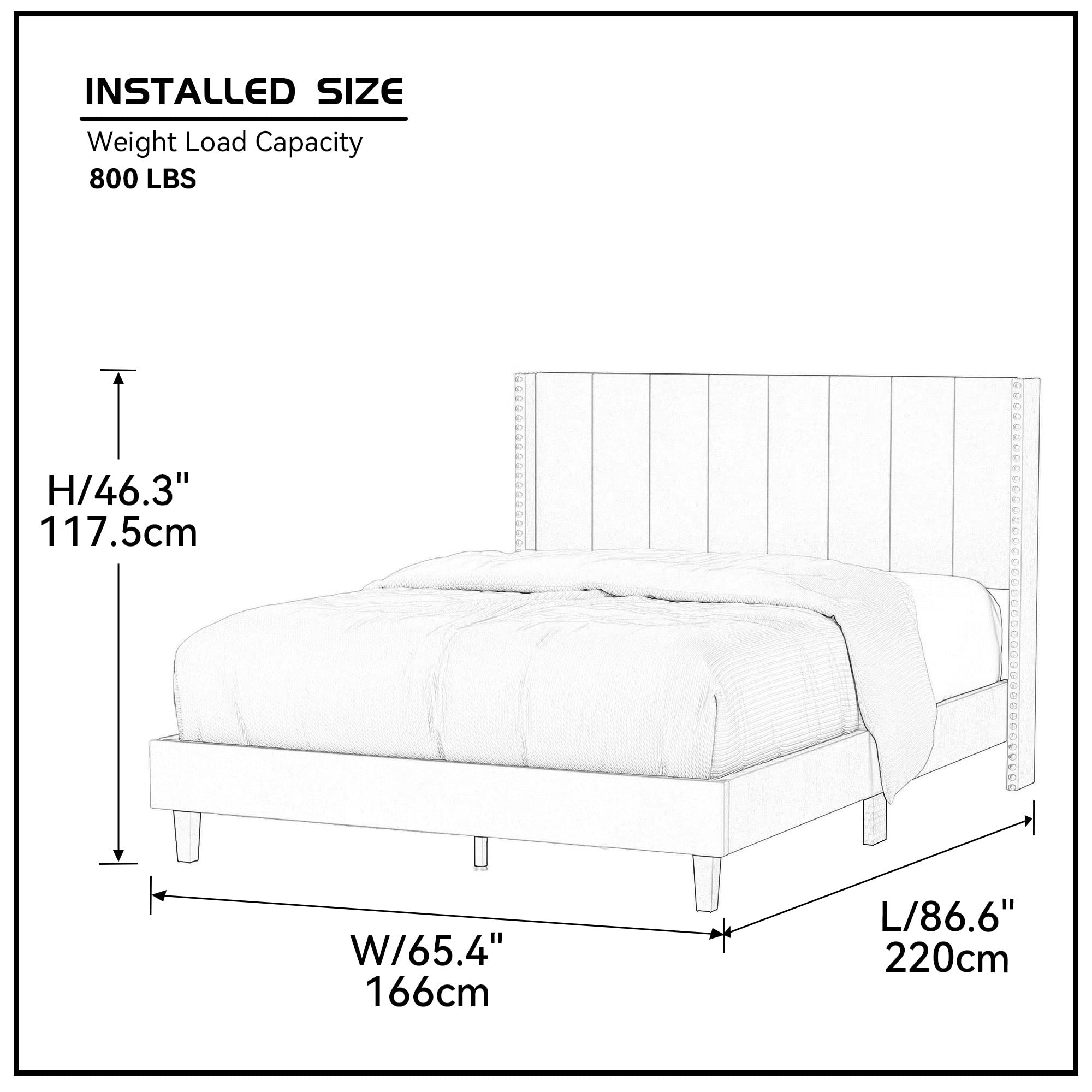 FANYHOM Queen Size Tufted Upholstered Bed Frame Low Profile Velvet Bed Frame Platform with Raised Wingback Headboard/No Box Spring Required/Wood Slat Support/Black