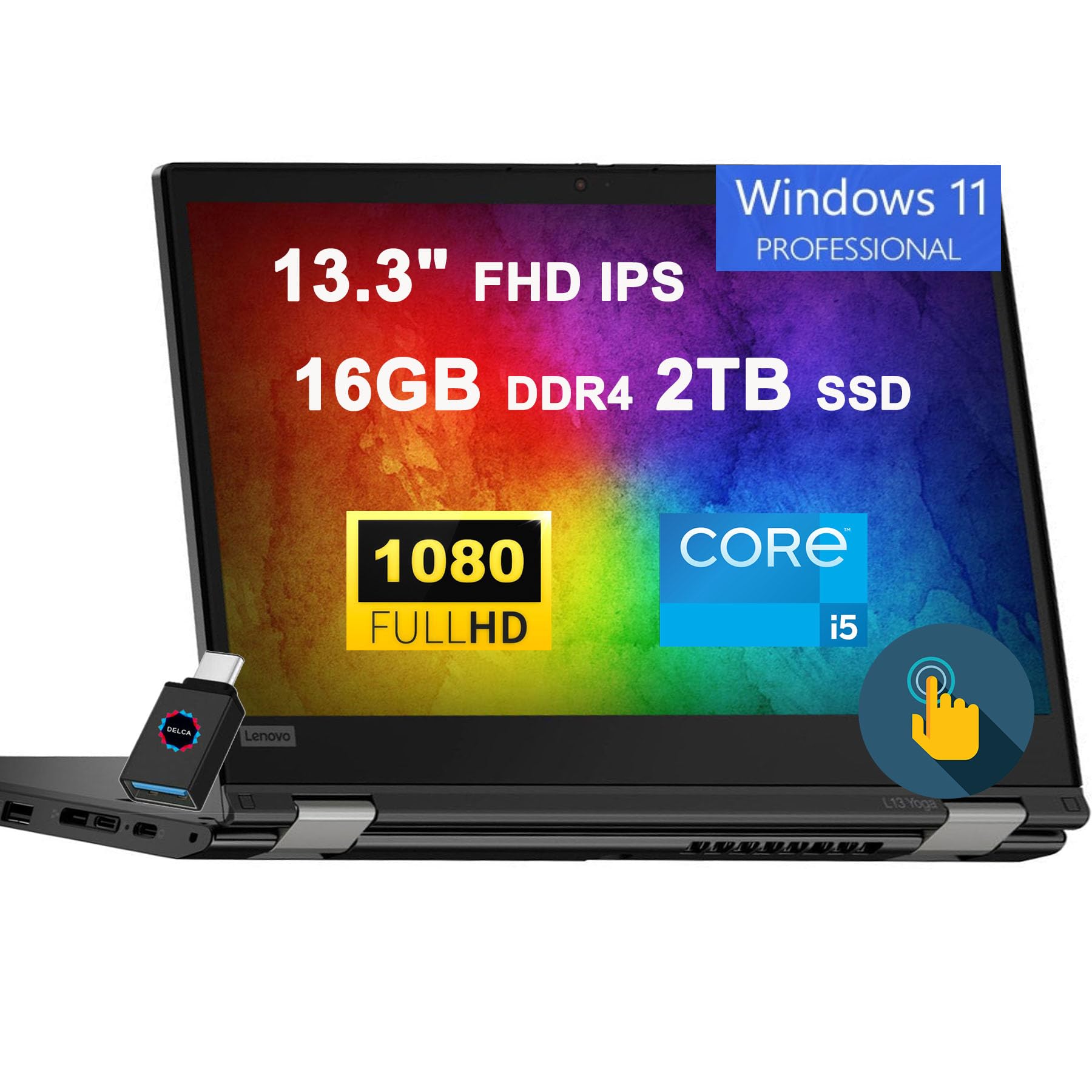 Lenovo ThinkPad L13 Yoga 2-in-1 Laptop | 13.3" FHD IPS Touch | 11th Gen Intel 4-Core i5-1145G7 >i7-1165G7 | 16GB DDR4 2TB SSD | Fingerprint Thunderbolt4 Win11Pro Black + USB-C Adapter