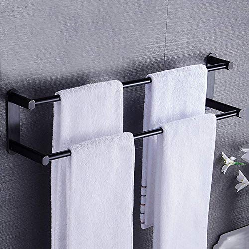 Double Tea Towel Holder for Hanging Over The Kitchen Cupboard Door - 41Cm/16.14Inch Towel Rack - No Drilling Necessary - /Silver/81Cm (Svart 51 cm)