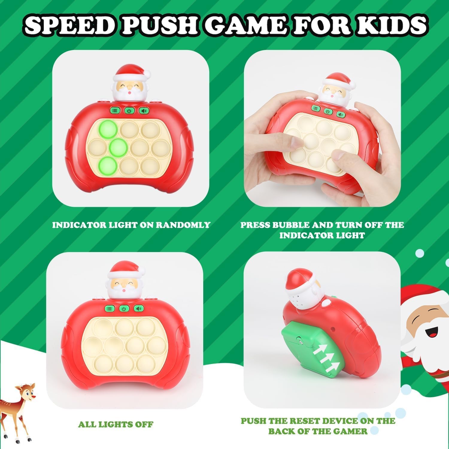 Handheld Pop Game Sensory Fidget Toys with Light, Fast Push Game Fidget Toys, Handheld Bubble Game Console, Speed Push Toy Through Level, Birthday Gift for Boys and Girls (Green)