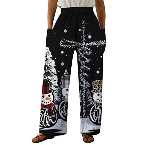 Jogger Sweatpants,Snowman Print High Waisted Sweatpants for Women Xmas Print Drawstring Workout Active Joggers Red Wine Glass Print Plus Size Lounge Bottoms Black XL
