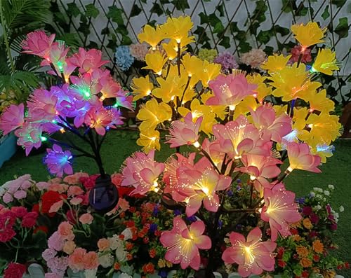 SNUGBERI 2 Pack Outdoor Solar Camellia Lights with 20 Head Flower, Color Changing LED Camellia Flower Landscape Pathway Lights Waterproof Solar Flower Lights for Garden Patio Yard Lawn