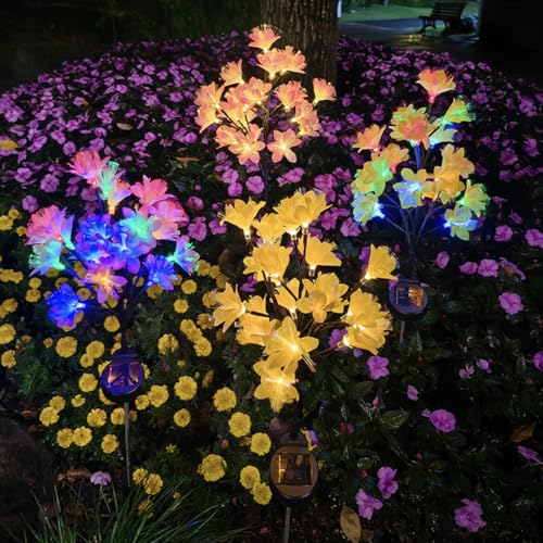 SNUGBERI 2 Pack Outdoor Solar Camellia Lights with 20 Head Flower, Color Changing LED Camellia Flower Landscape Pathway Lights Waterproof Solar Flower Lights for Garden Patio Yard Lawn