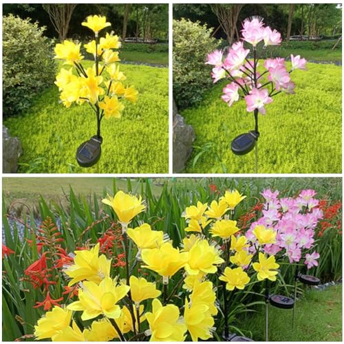 SNUGBERI 2 Pack Outdoor Solar Camellia Lights with 20 Head Flower, Color Changing LED Camellia Flower Landscape Pathway Lights Waterproof Solar Flower Lights for Garden Patio Yard Lawn