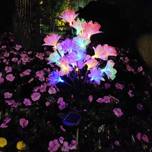 SNUGBERI 2 Pack Outdoor Solar Camellia Lights with 20 Head Flower, Color Changing LED Camellia Flower Landscape Pathway Lights Waterproof Solar Flower Lights for Garden Patio Yard Lawn