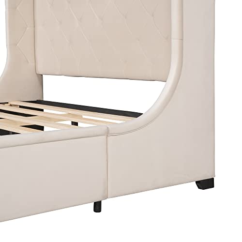 Livavege Queen Bed Frame with Wingback Headboard and Storage Drawers, Velvet Button Tufted Upholstered Platform w/Wooden Slats Support, Queen Size Bedframe No Box Spring Needed, Easy Assembly