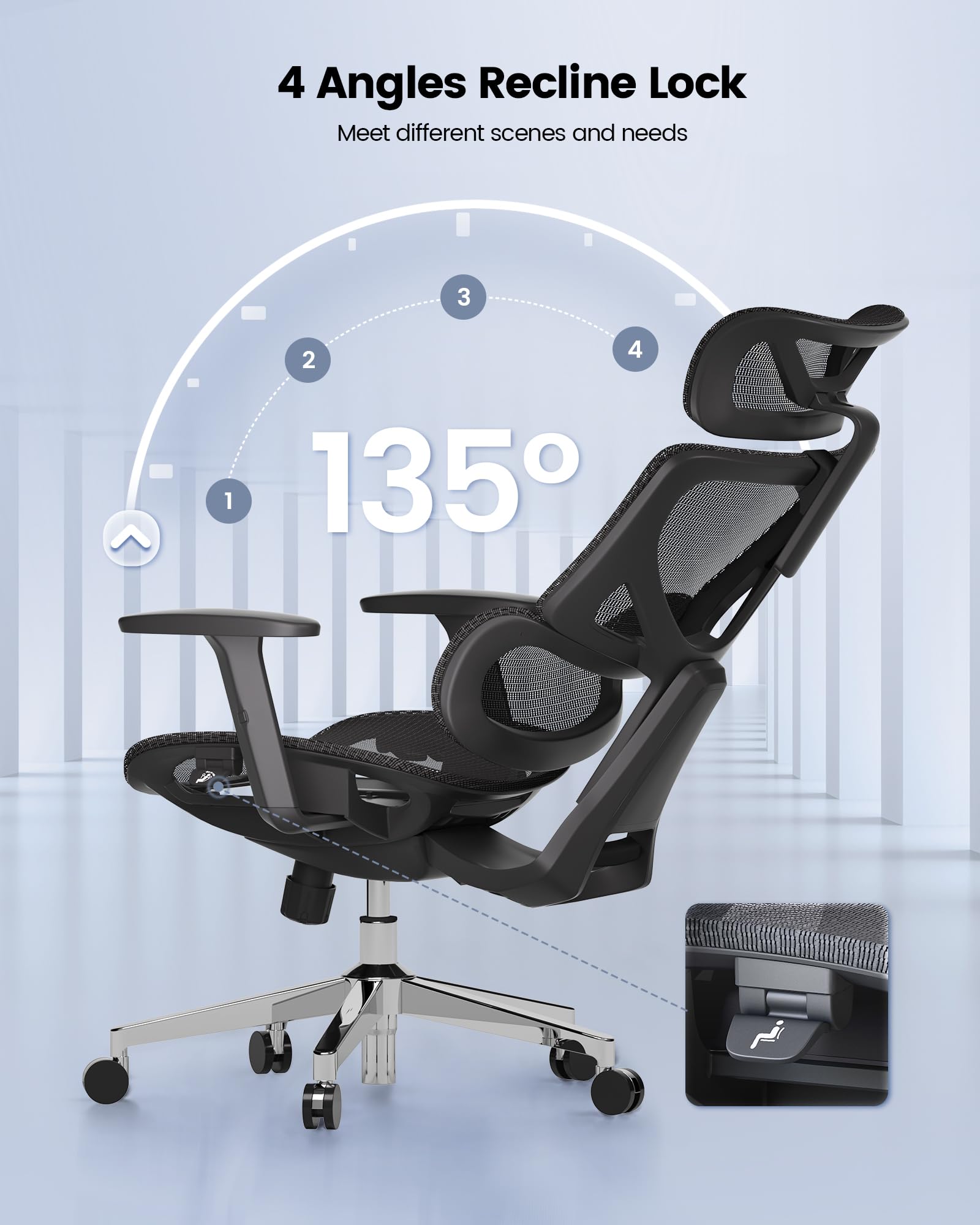 Ergonomic Mesh Office Chair - Home Office Desk Chair with Lumbar Support - Computer Chair Back Height Adjustable Black (Ergo Upgrade 518)