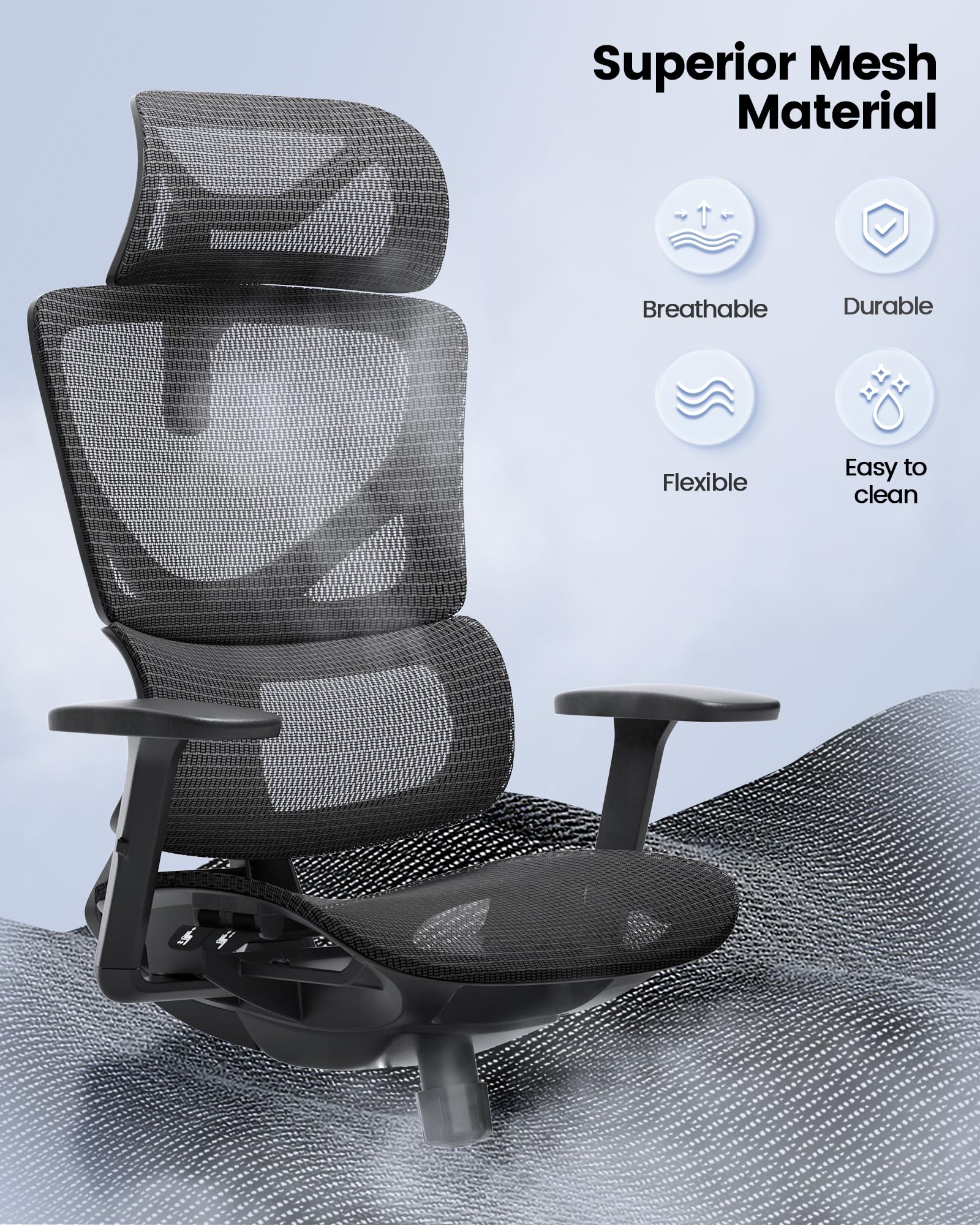 Ergonomic Mesh Office Chair - Home Office Desk Chair with Lumbar Support - Computer Chair Back Height Adjustable Black (Ergo Upgrade 518)