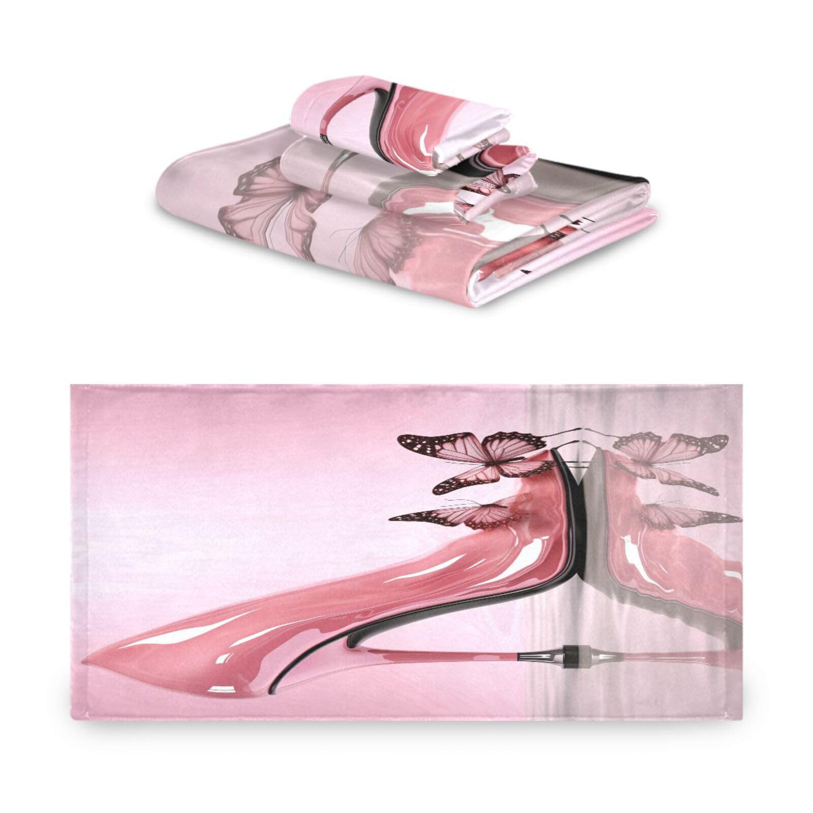 Flradish Pink High Heels Towels 3 Pack Bath Towels for Bathroom Set Soft Cotton Highly Absorbent Lightweight & Quickdry Towel Set 1 Bath Towel,1 Hand Towel,1 Washclothe