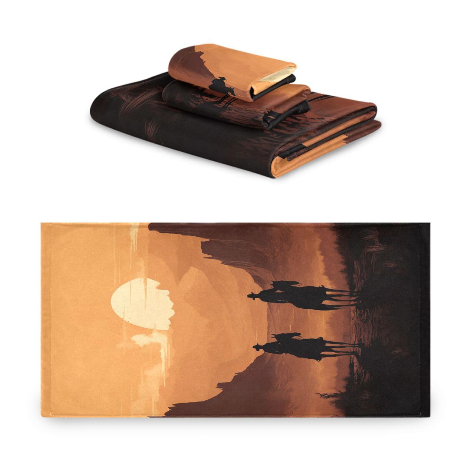 Flradish Western Desert Cowboy Towels 3 Pack Bath Towels for Bathroom Set Soft Cotton Highly Absorbent Lightweight & Quickdry Towel Set 1 Bath Towel,1 Hand Towel,1 Washclothe