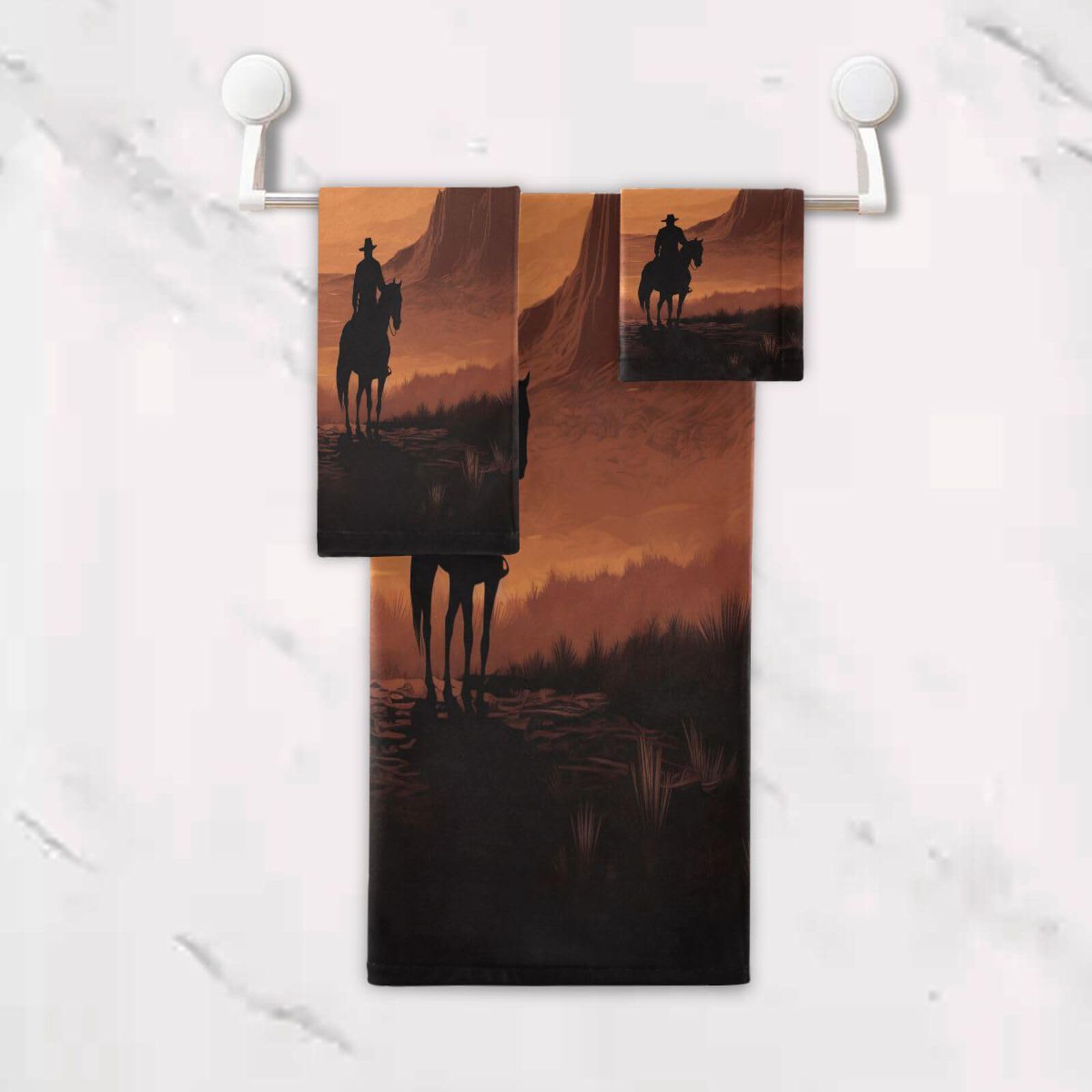 Flradish Western Desert Cowboy Towels 3 Pack Bath Towels for Bathroom Set Soft Cotton Highly Absorbent Lightweight & Quickdry Towel Set 1 Bath Towel,1 Hand Towel,1 Washclothe