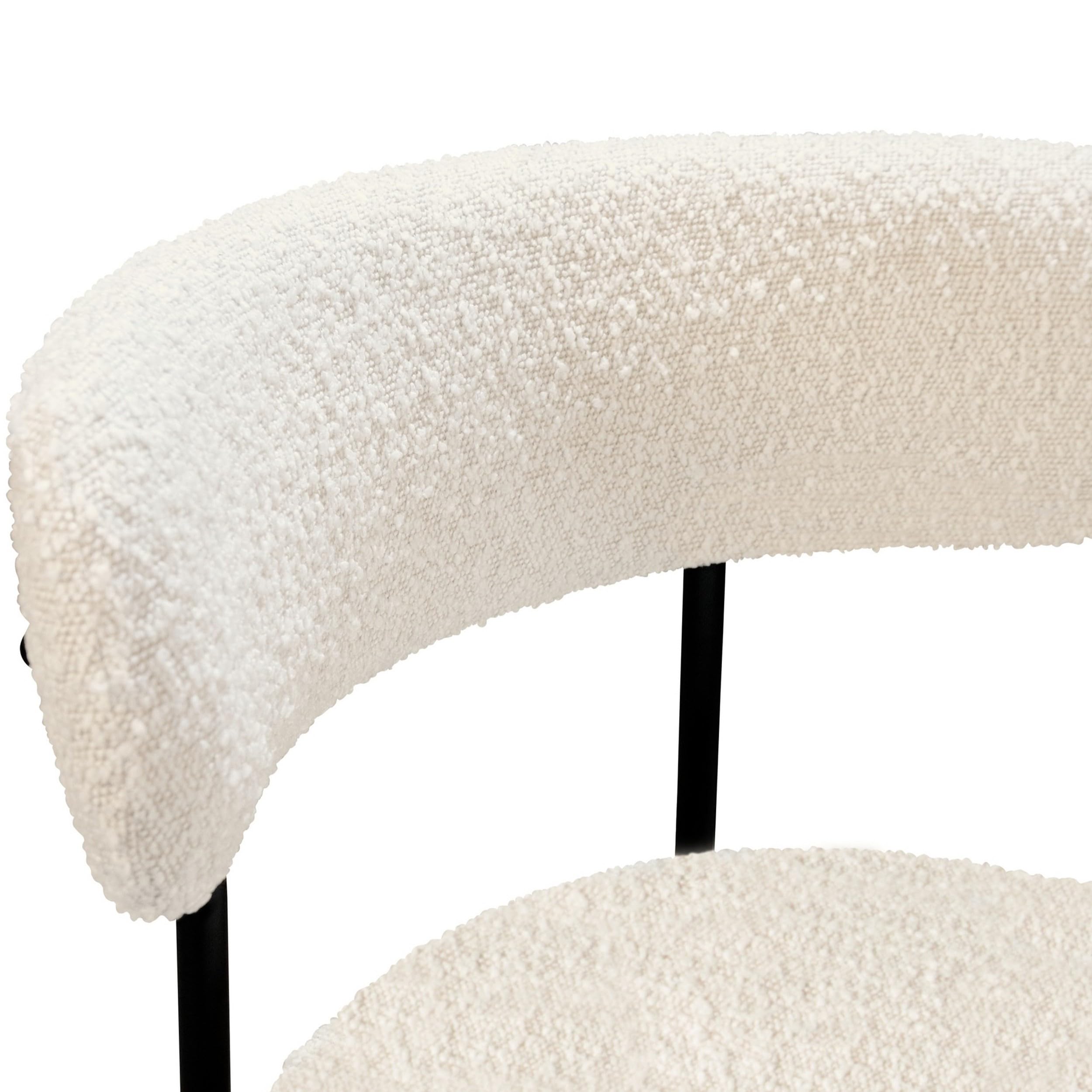 Benjara Aeon 22 Inch Set of 2 Dining Chairs, Metal Frame, Boucle, Off White and Black