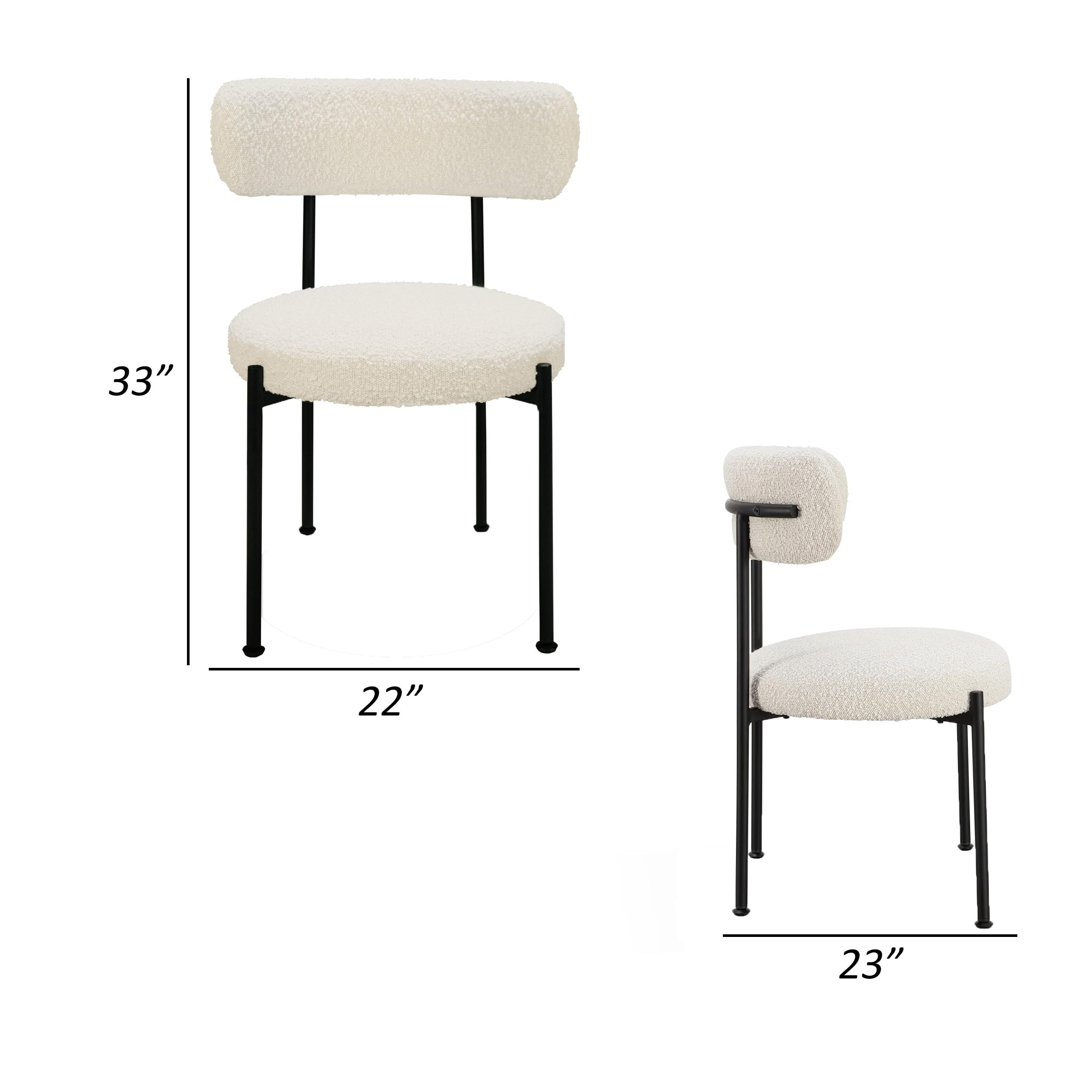 Benjara Aeon 22 Inch Set of 2 Dining Chairs, Metal Frame, Boucle, Off White and Black