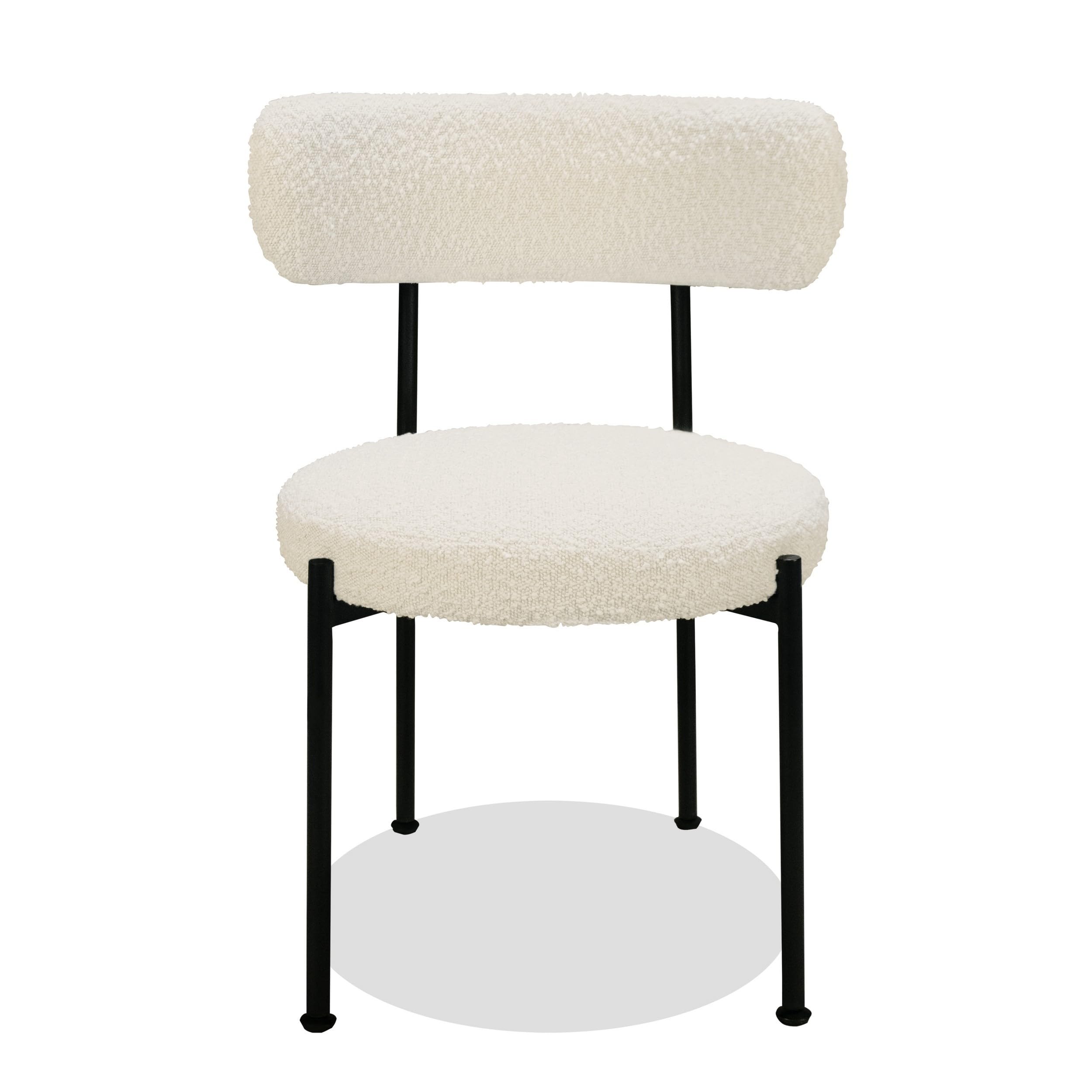 Benjara Aeon 22 Inch Set of 2 Dining Chairs, Metal Frame, Boucle, Off White and Black