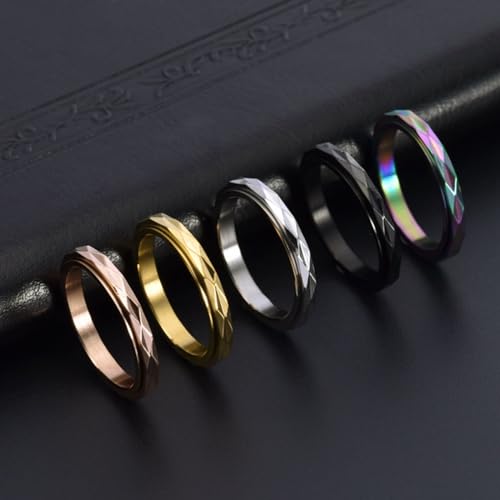 Mesnt Fidget Rings for Anxiety for Women, Stainless Steel 3MM Thin Fidget Ring Faceted Surface Rotatable for Women Silver, Size 9