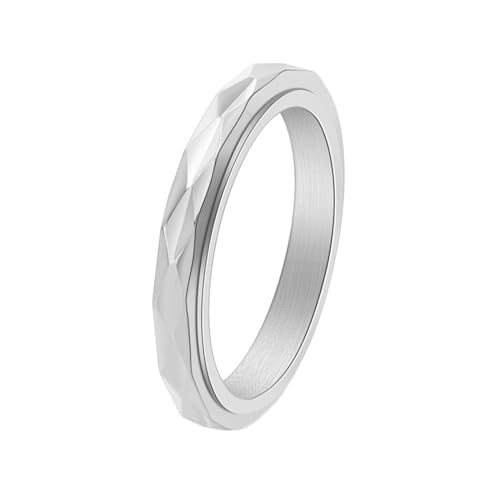 Mesnt Fidget Rings for Anxiety for Women, Stainless Steel 3MM Thin Fidget Ring Faceted Surface Rotatable for Women Silver, Size 9