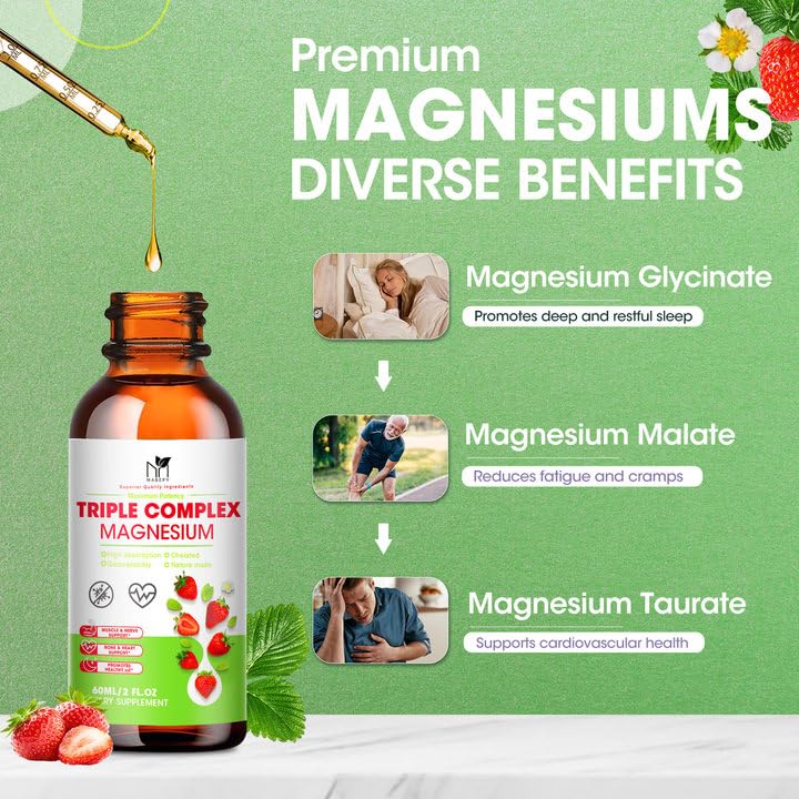 Liquid Magnesium Glycinate 500mg - Triple Complex Magnesium with Glycinate,Malate,Taurate,Chelated Magnesium for Sleep,Cramps,Cardiovascular,Blood Pressure SupportF
