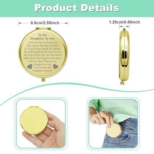 My Daughter in Law Gift Compact Makeup Mirror - Folding for Wedding Day & Funny Christmas/Valentine Gift for Her (Gold)