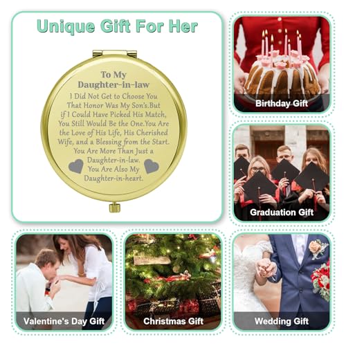 My Daughter in Law Gift Compact Makeup Mirror - Folding for Wedding Day & Funny Christmas/Valentine Gift for Her (Gold)