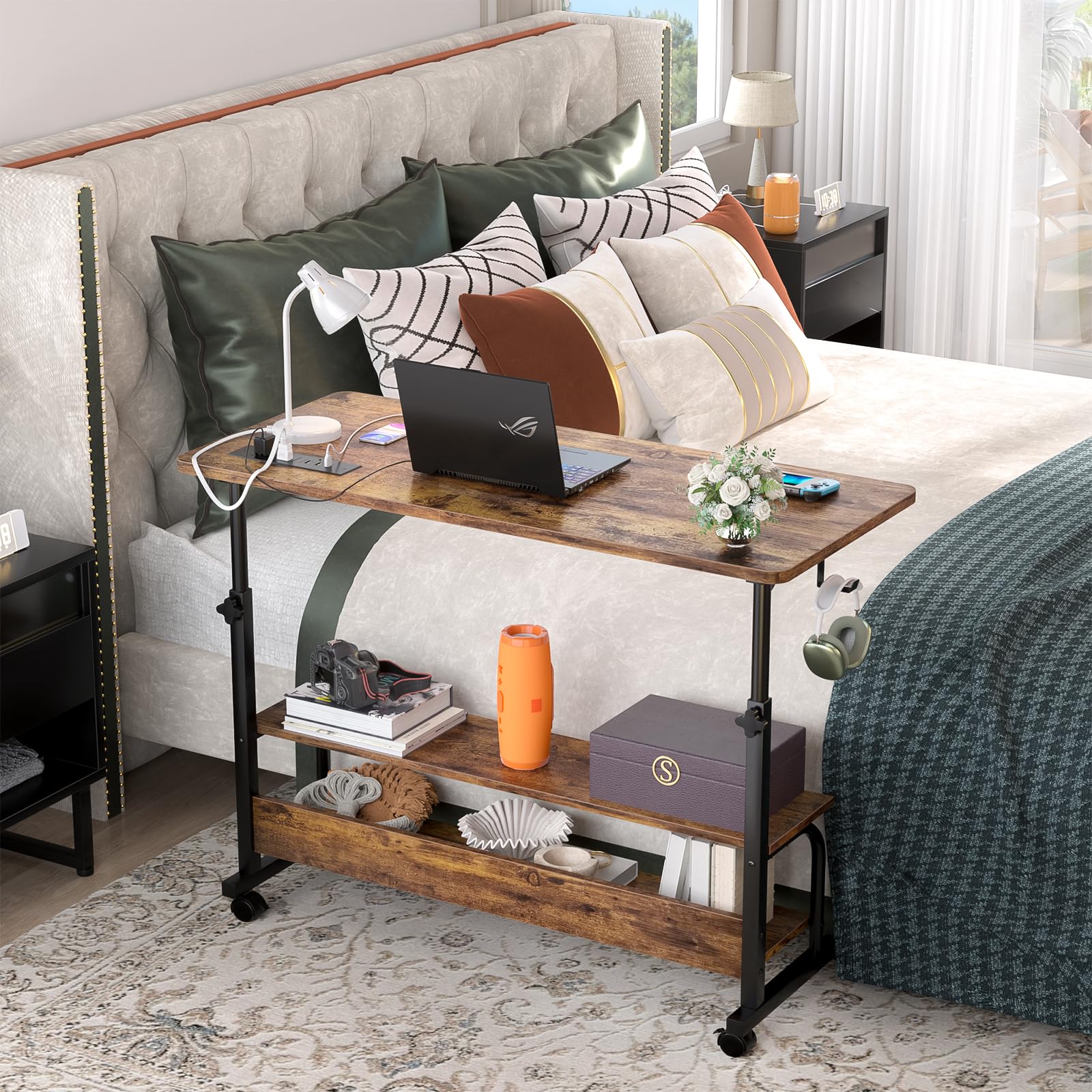 39" Height Adjustable Standing Desk with Power Outlets - Rustic