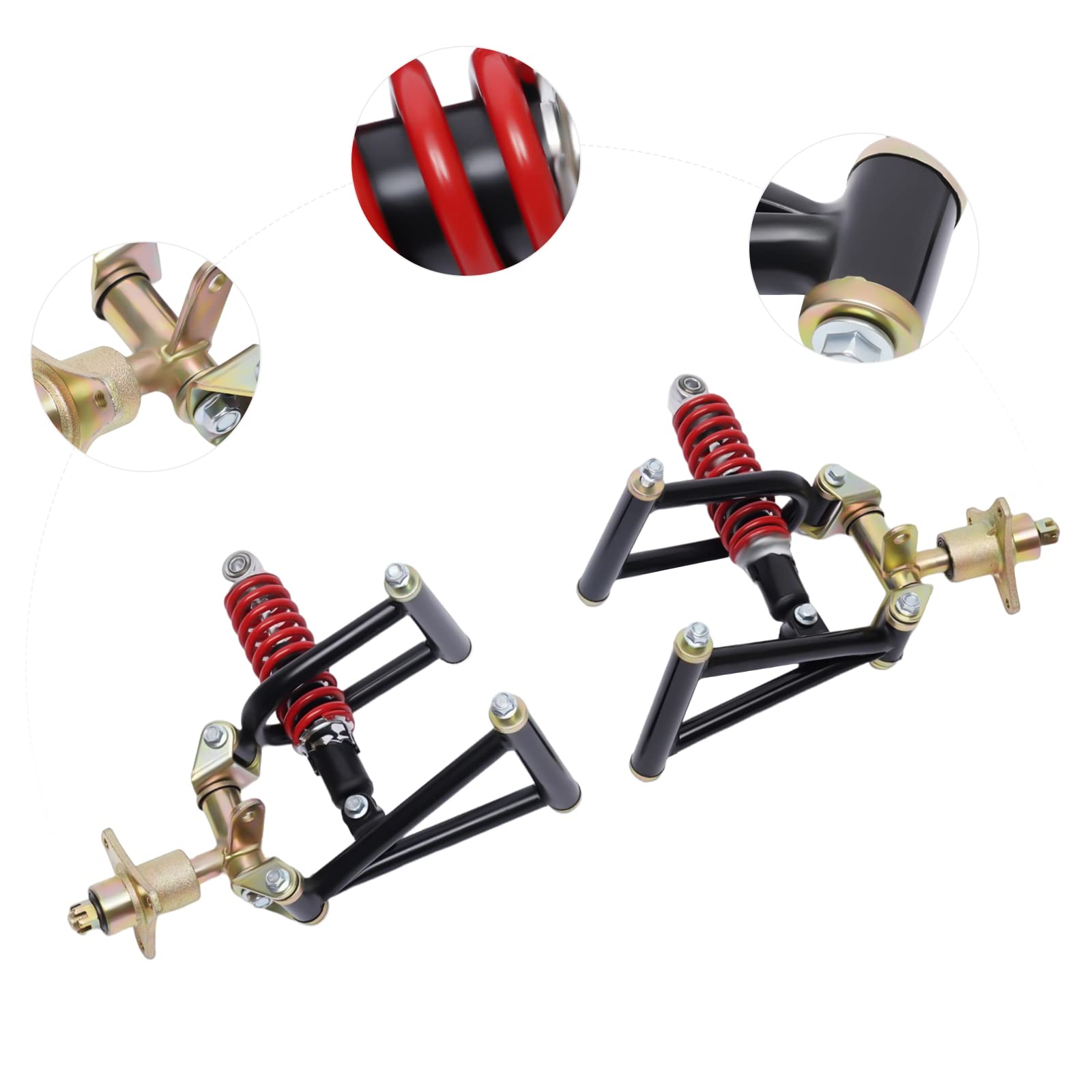 Guaopom 220mm Front Suspension Arm Kit, A Arm Steering Strut Knuckle Spindle 3 STUD Wheel Hub, Upper Lower Swing Arm And Front Suspension Shock For ATV Quad Bike Buggy Go Kart DIY Parts