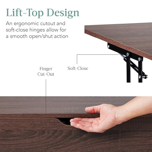 Best Choice Products Lift Top Coffee Table, Wooden Mid-Century Modern Multifunctional Accent Table for Living Room w/Hidden Storage, 2 Cubbies, Removable Shelf - Walnut