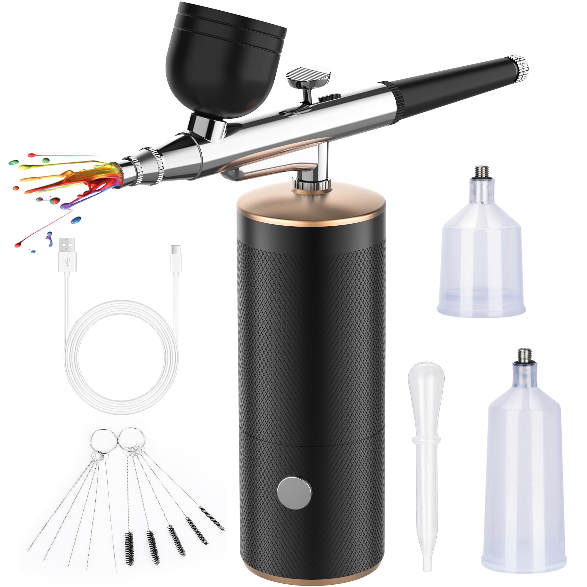 Uthlusty Cordless Airbrush Kit, Airbrush Kit with 0.3mm Tip, Handheld Rechargeable Air Brush with Compressor for Makeup, Nailart, Painting, Cake, Cookie, Model