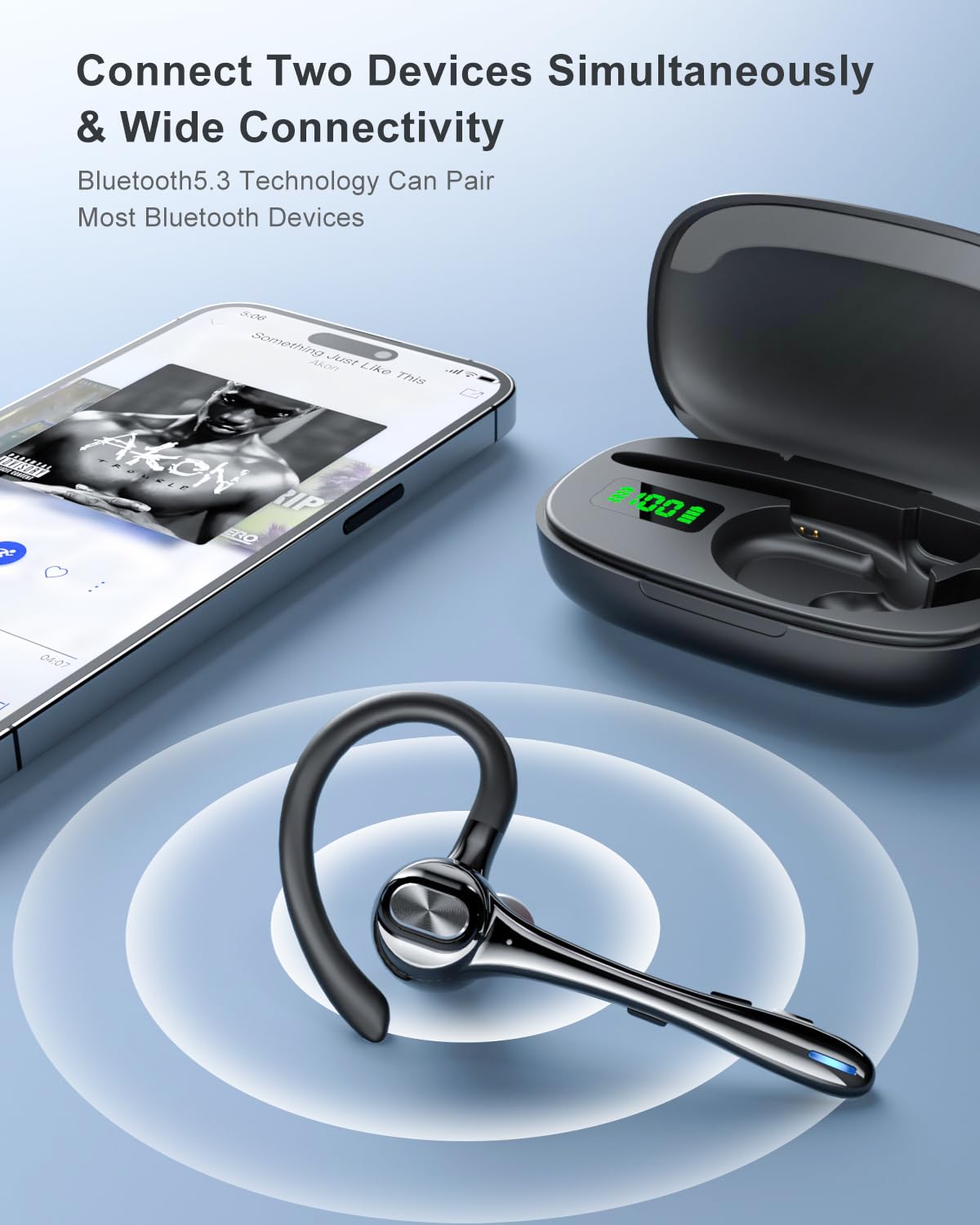 Earbuds Wireless Earpiece Bluetooth Headset with Noise Canceling Mic 160H Standby Time Hands Free Earphones Single Ear Headphone for iphone Android Samsung Cell Phones PC TV Computer Game Trucker Work
