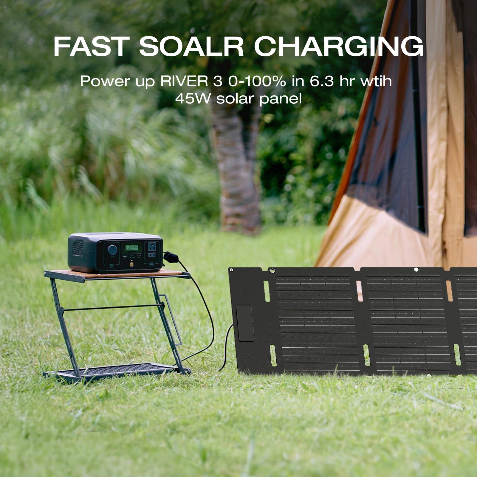 EF ECOFLOW Solar Generator RIVER 3 with 45W Solar Panel, 245Wh Portable Power Station LiFePO4 Battery, 300W Up to 600W AC Output, <20 MS UPS, 1Hr Fast Charging Power Station for Outdoor/Camping/RVs