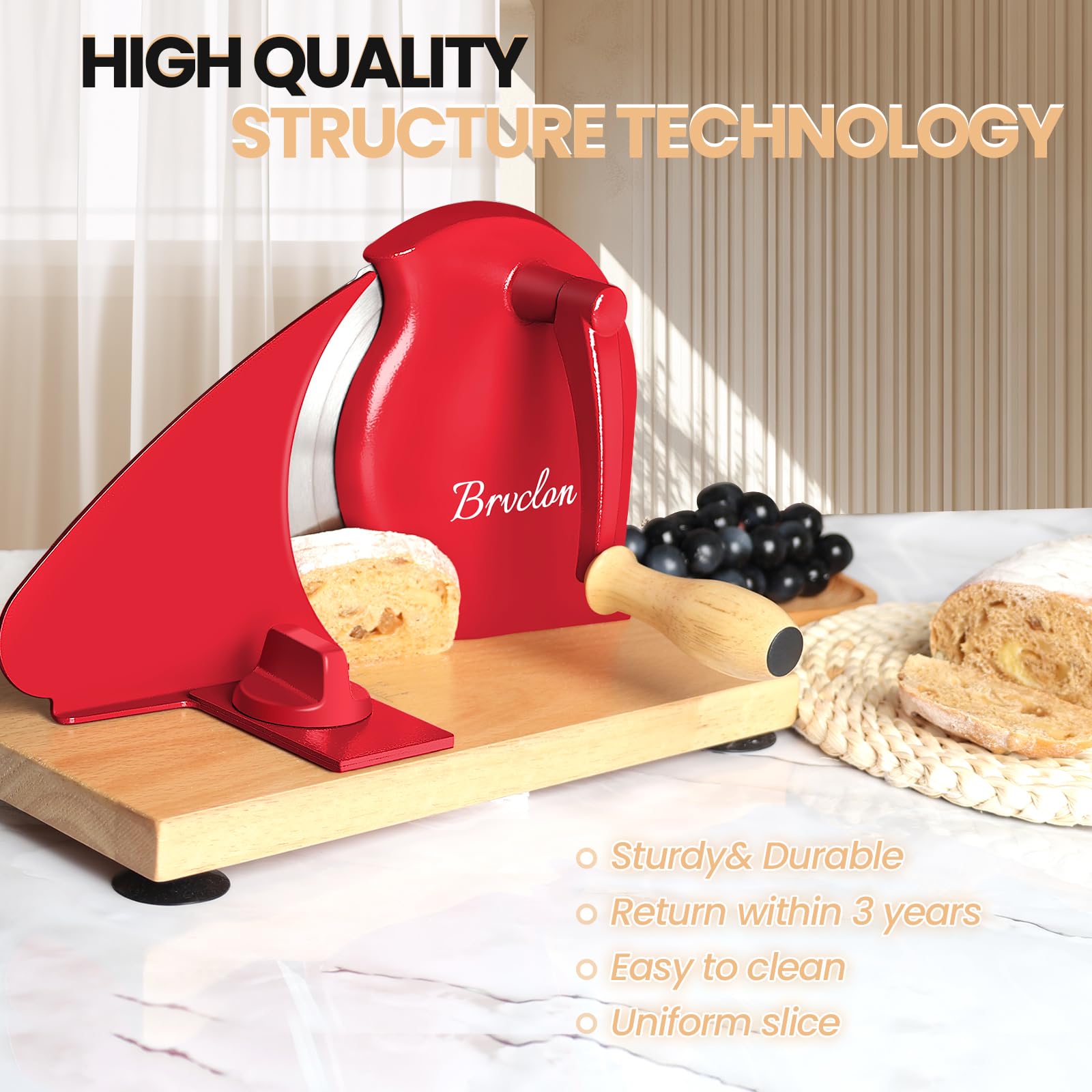 Manual Bread Slicer for Homemade Sourdough Bread, Adjustable Thickness&Evenly Slicing, Hand Crank Bread Slicer with Scale Line and Suction Cup, Sharp Blade, Suitable for Sourdough Bread, Etc