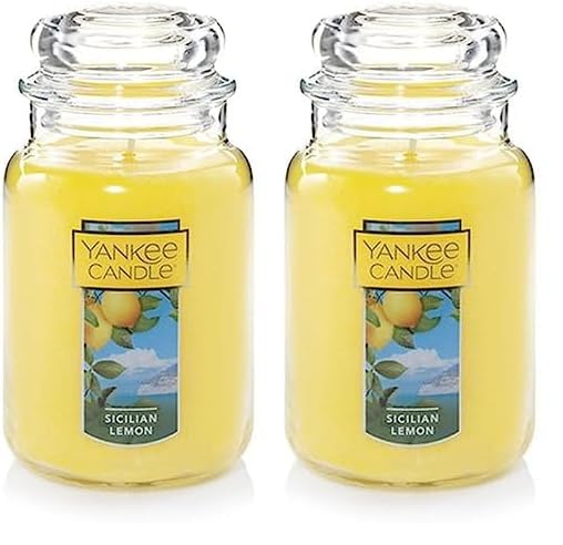 Yankee Candle Sicilian Lemon Scented Classic 22oz Large Jar Single Wick Candle, Over 110 Hours of Burn Time, Perfect for Home Decor, Parties, and Gifts (Pack of 2)