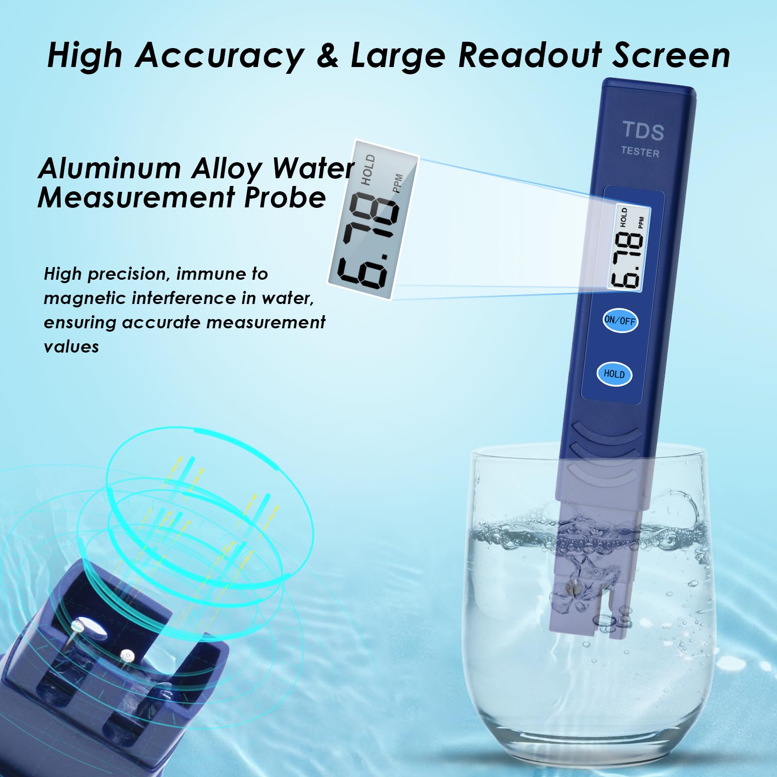TDS Water Tester, Drinking Water Tester, 0-9990 PPM Meter Water Quality Tester, Portable Water Tester for Drinking Water, TDS Meter Digital Water Tester, 1 Pack, Deep Blue