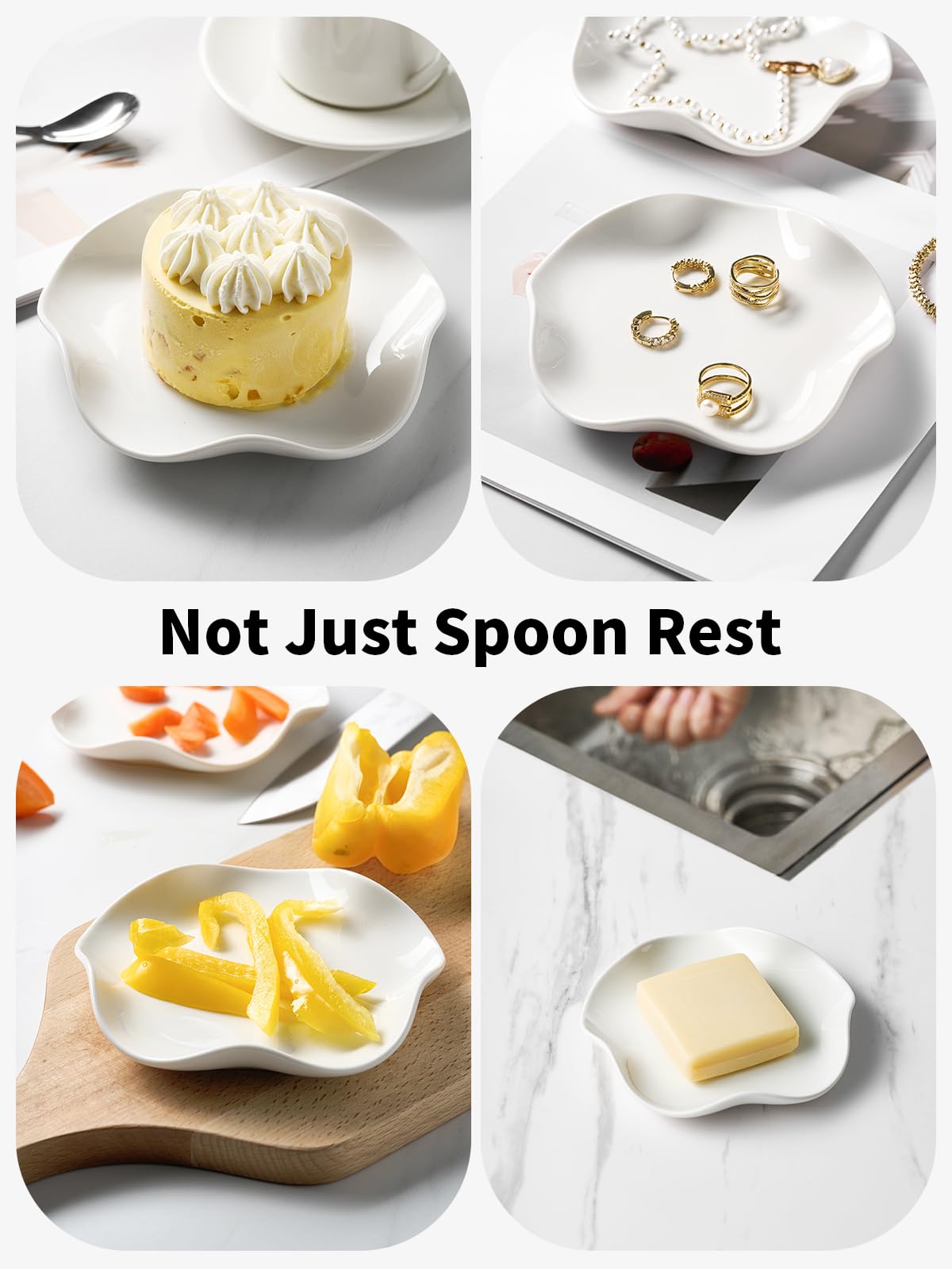ABRUTY Spoon Rest for Stove Top, Ceramic Spoon Holder for Counter, Modern Farmhouse Decor Accessories for Spatula, Spoons or Tongs