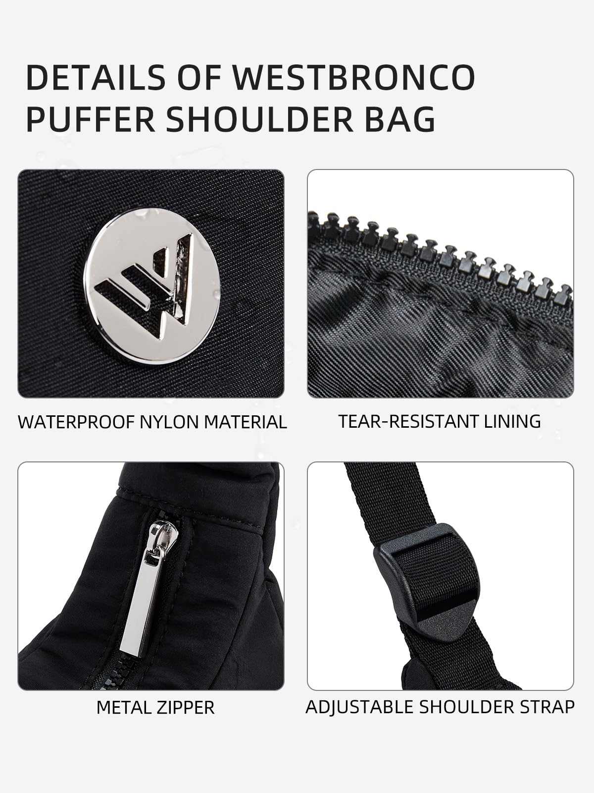 WESTBRONCO Small Puffer Crescent Shoulder Bag for Women, Nylon Quilted Shoulder Purses, Puffy Handbags with Adjustable Strap