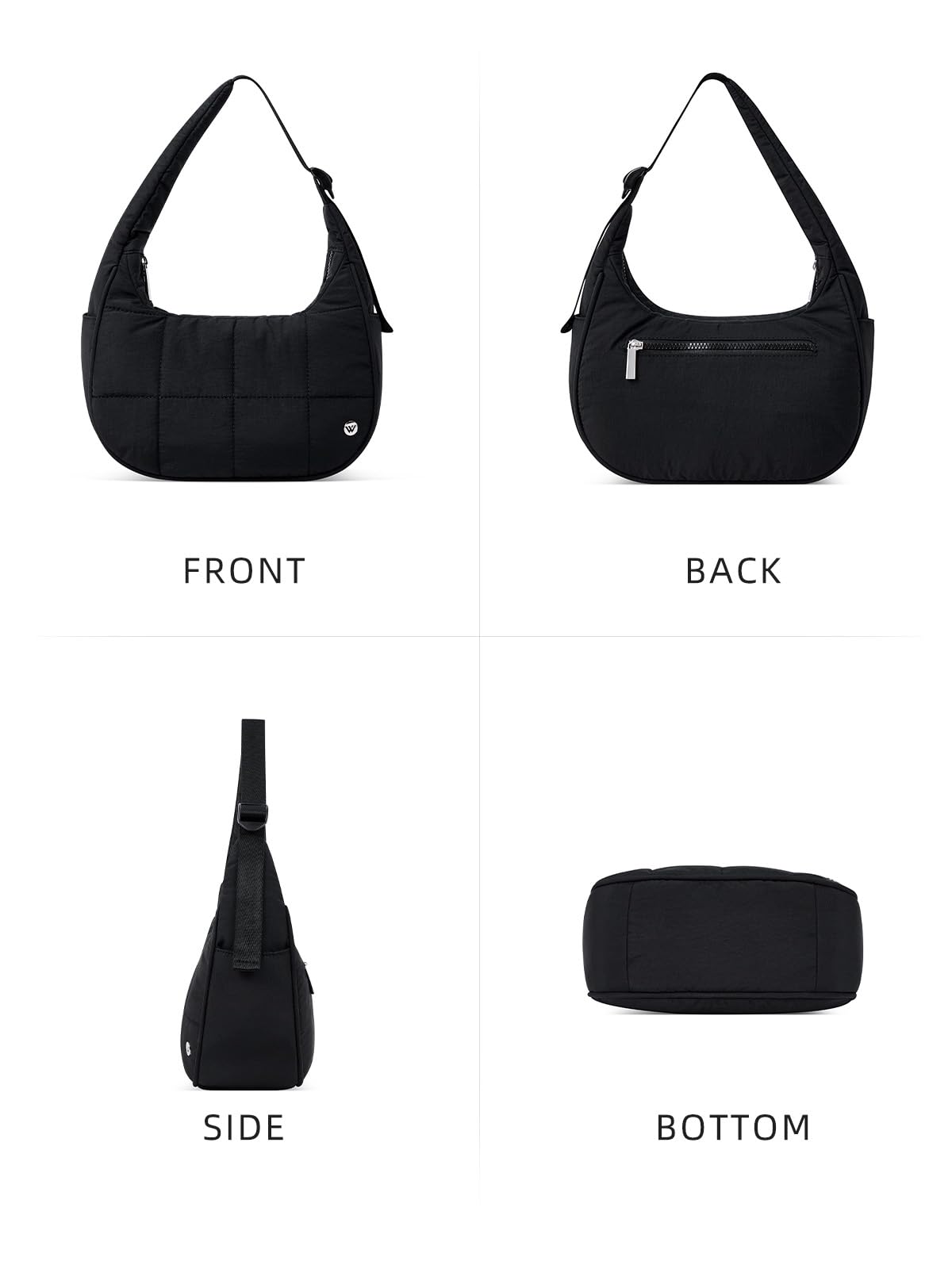 WESTBRONCO Small Puffer Crescent Shoulder Bag for Women, Nylon Quilted Shoulder Purses, Puffy Handbags with Adjustable Strap
