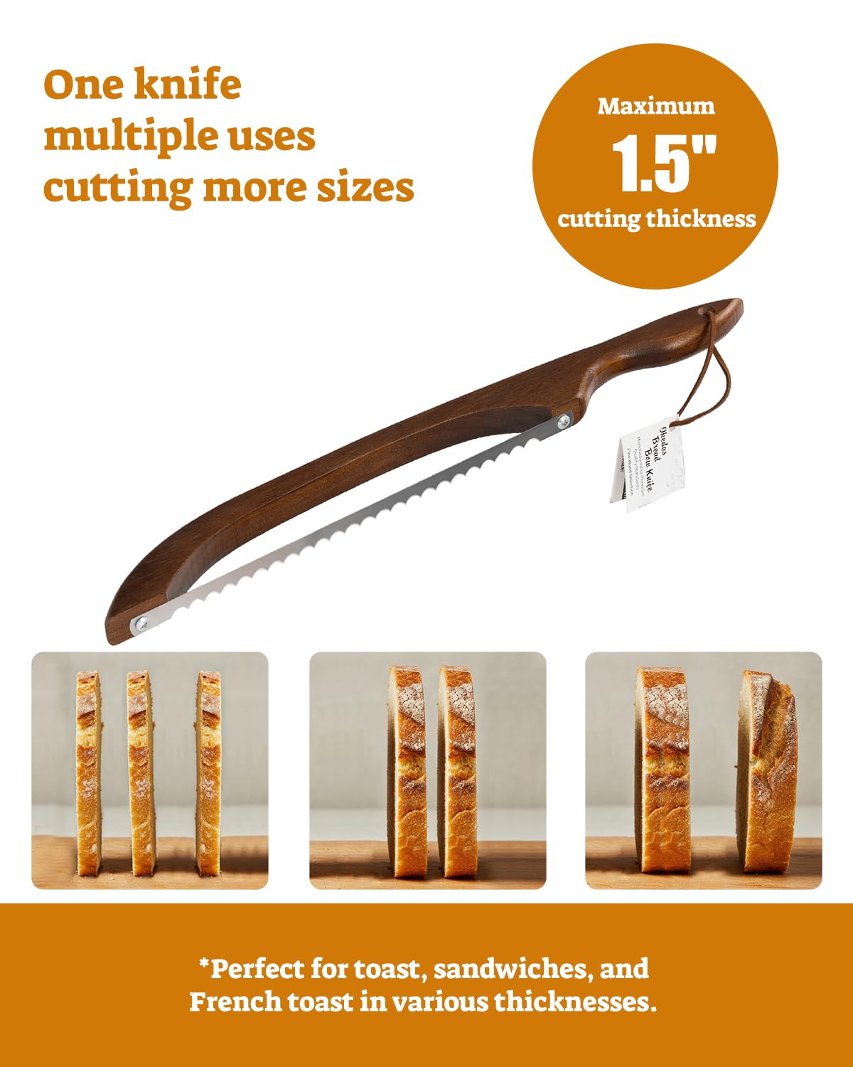 indirewash 16.5” Bread slicer for Homemade Bread, Serrated Bread Knife for homemade bread with Bow Design, Premium Bread Knife, Bread Slicer, Bread Cutter for Bagels, Baguettes, Dark Brown Color